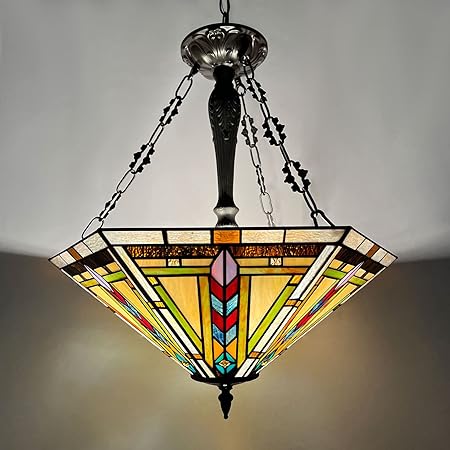 Cotoss Tiffany Pendant Light Fixtures,22" Wide Large Stained Glass ...