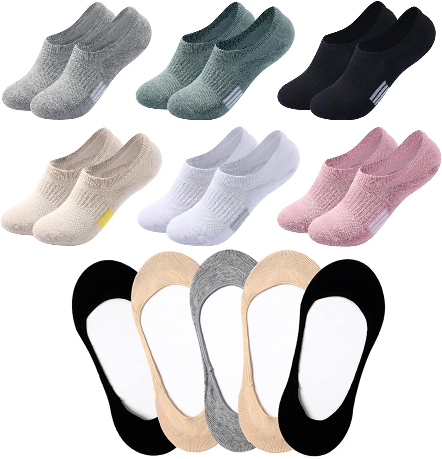 Amazon.com: 5 Pairs Ultra Low Cut Liner Socks & 6 Pairs Sneakers No ...