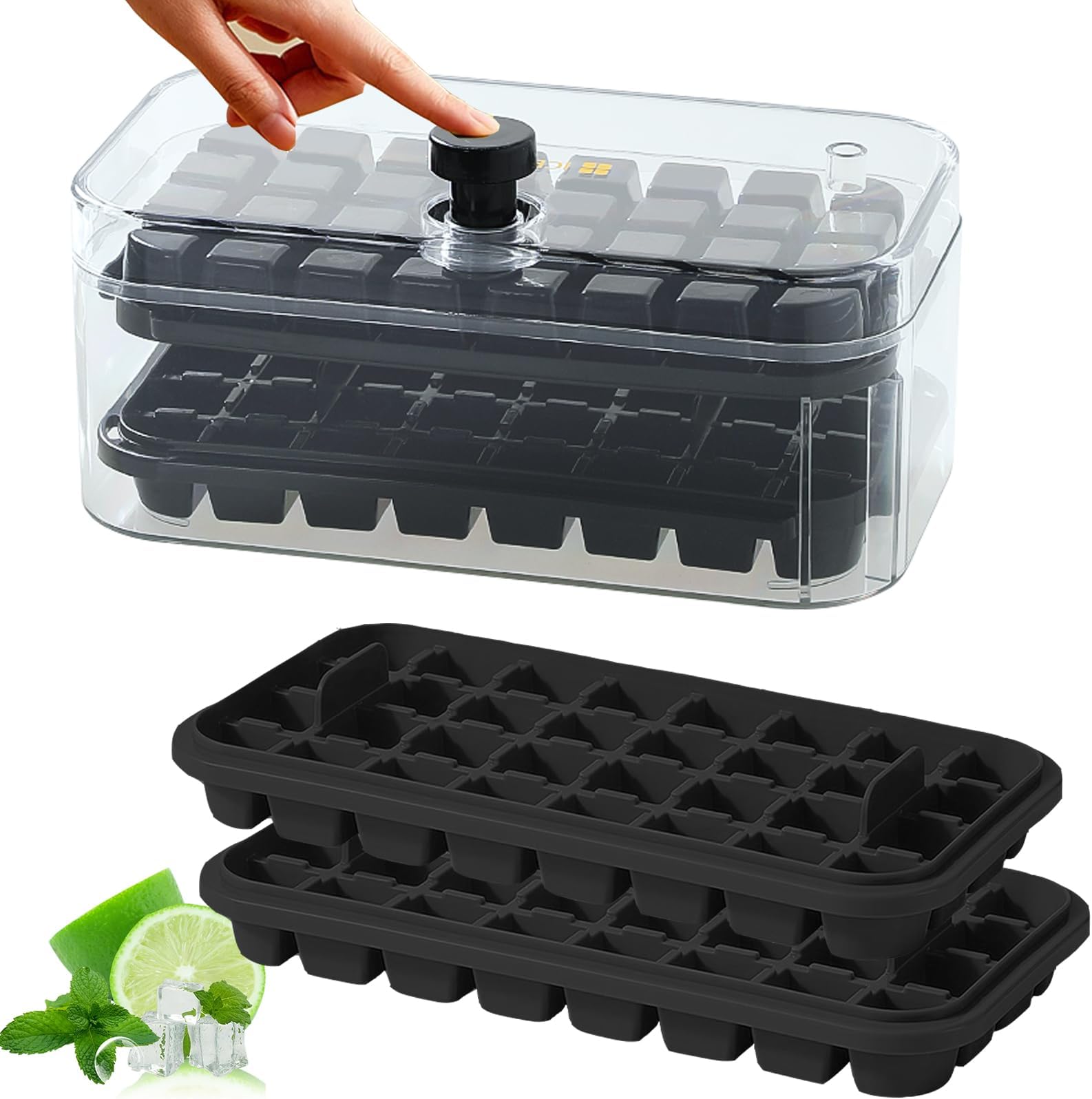 Amazon.com: Ice Cube Tray with Lid and Bin, 2 Pack for Freezer, 64 Pcs ...