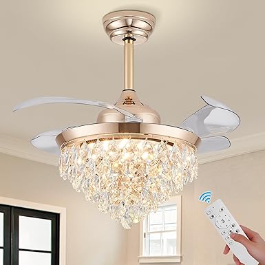 Amazon.com: 36" Dimmable Crystal Chandelier Fan with Light & Remote ...