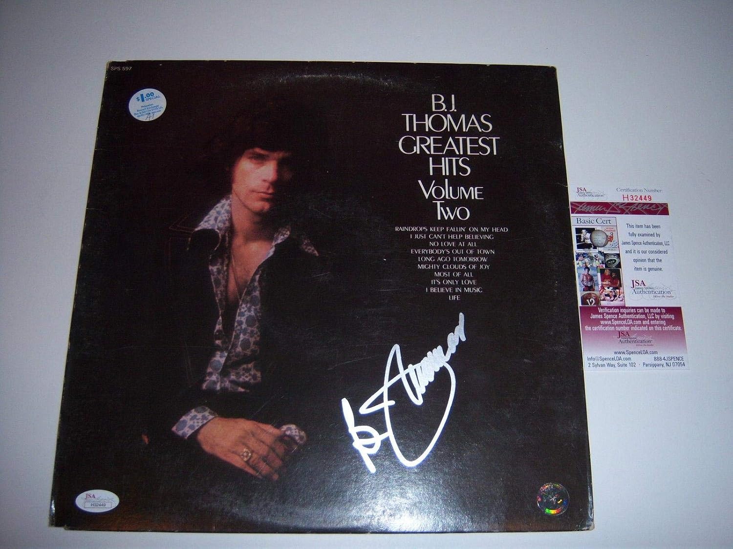 Bj Thomas Greatest Hits Volume Ii coa Signed Lp Record Album - JSA ...