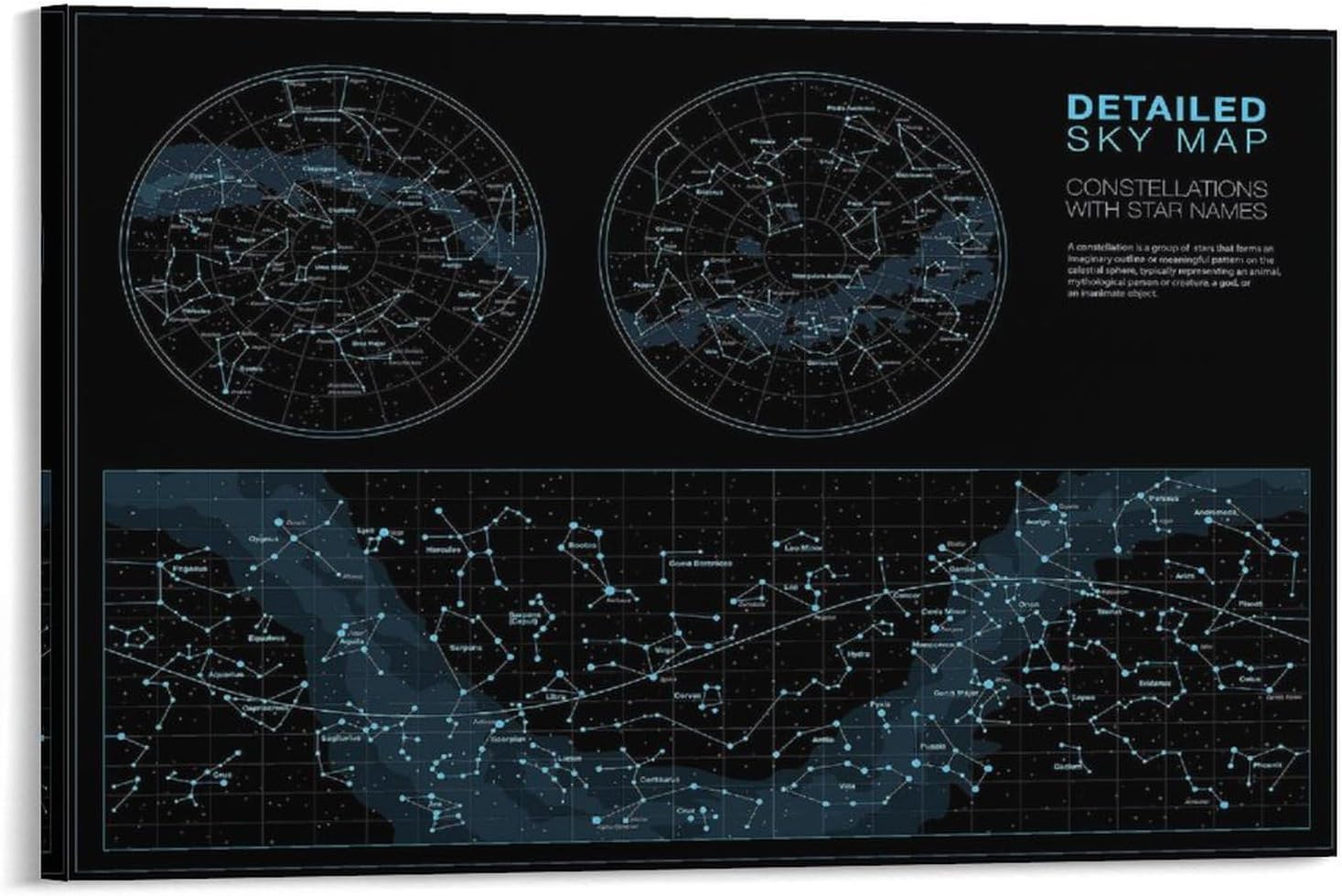 Amazon.com: Aimeryup Sky Map Poster - Constellations with Star Canvas ...