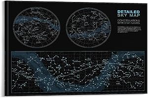 Amazon.com: Aimeryup Sky Map Poster - Constellations with Star Canvas ...