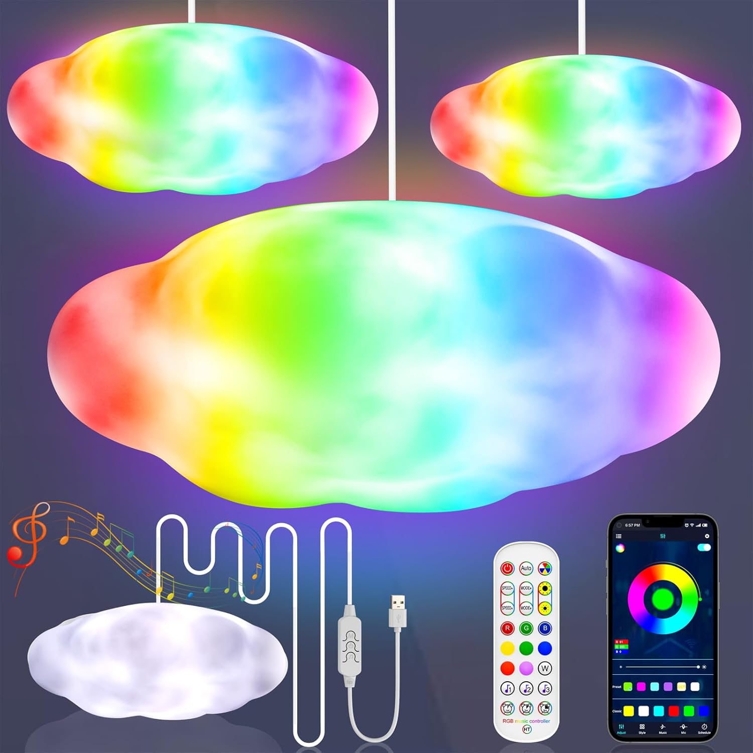 Amazon.com: LED Cloud Lights for Ceiling, Multicolor Music Sync Cloud ...