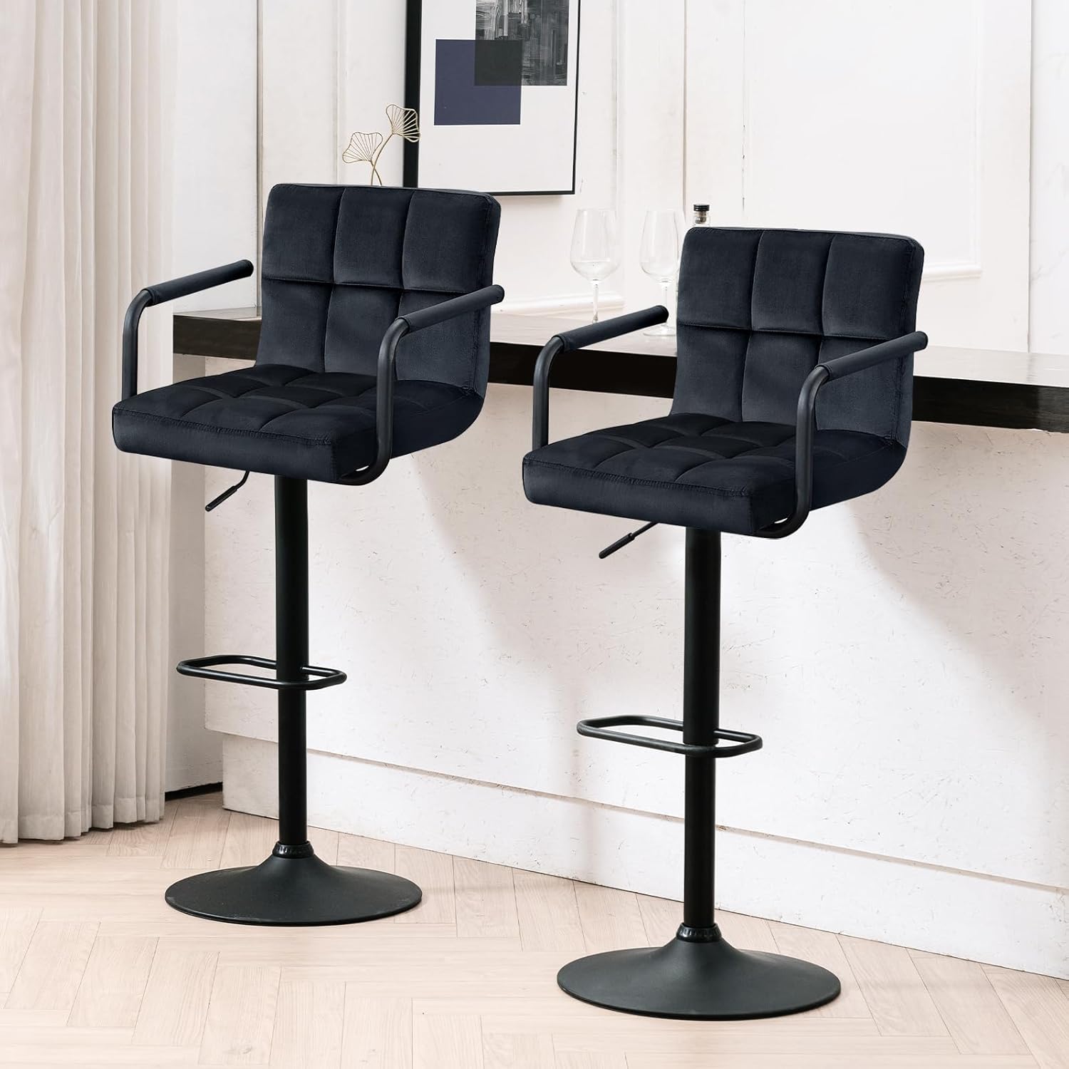 Amazon.com: Furniliving Adjustable Barstools with Back, Black bar ...