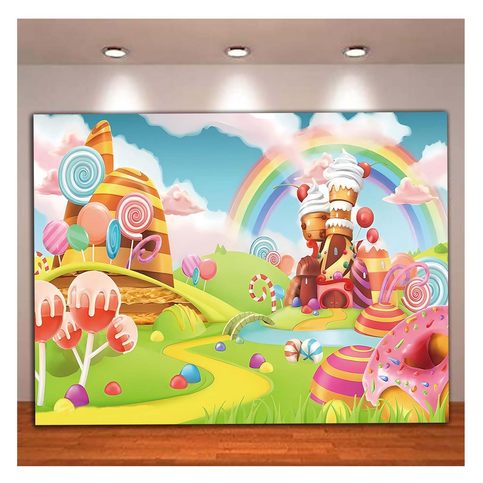 Amazon.com : Qian Lollipop Backdrops Cartoon Candy Photo Rainbow Studio ...