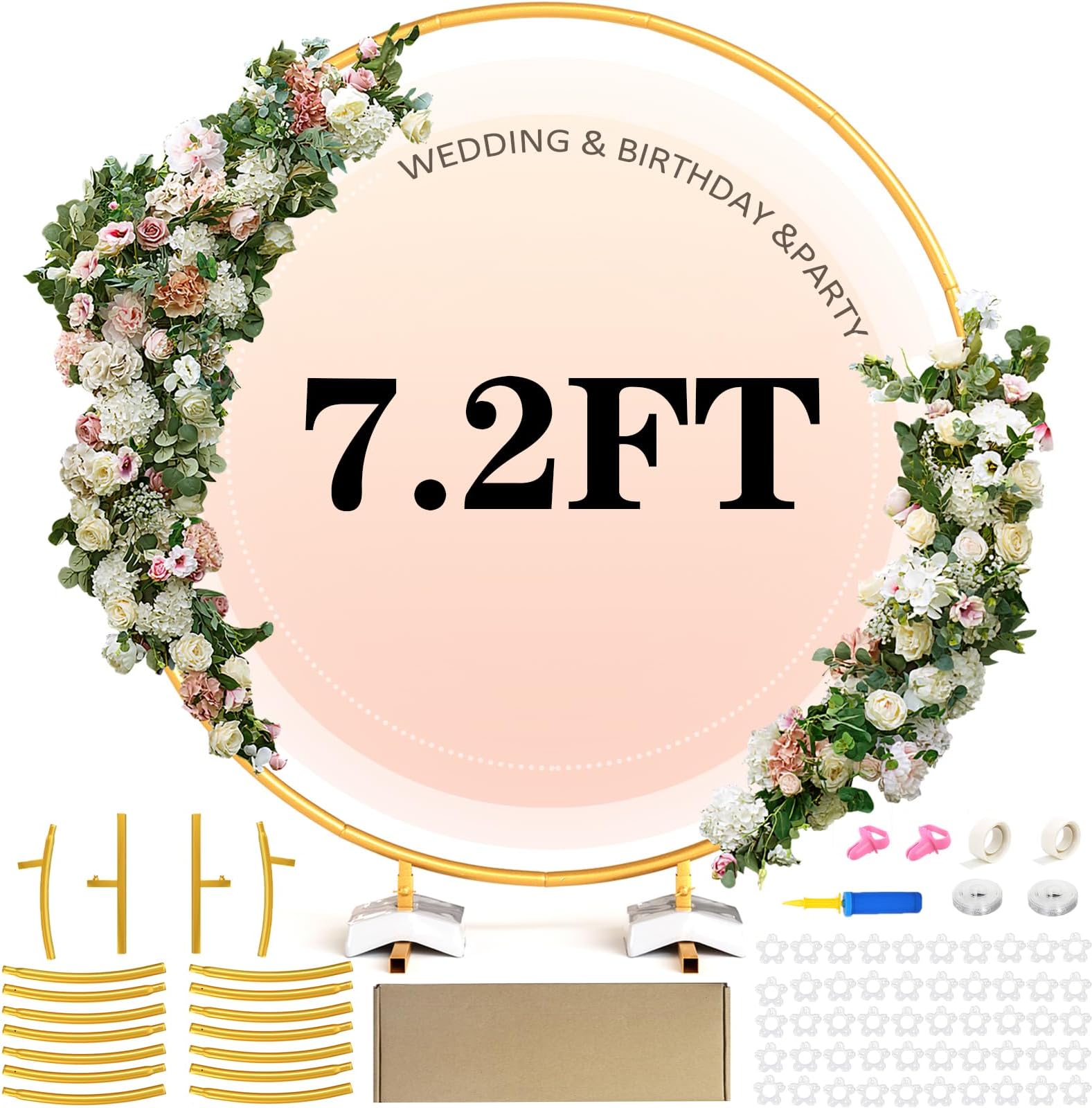 Amazon.com : 7.2FT Metal Balloon Arch Stand,Round Backdrop Stand with ...