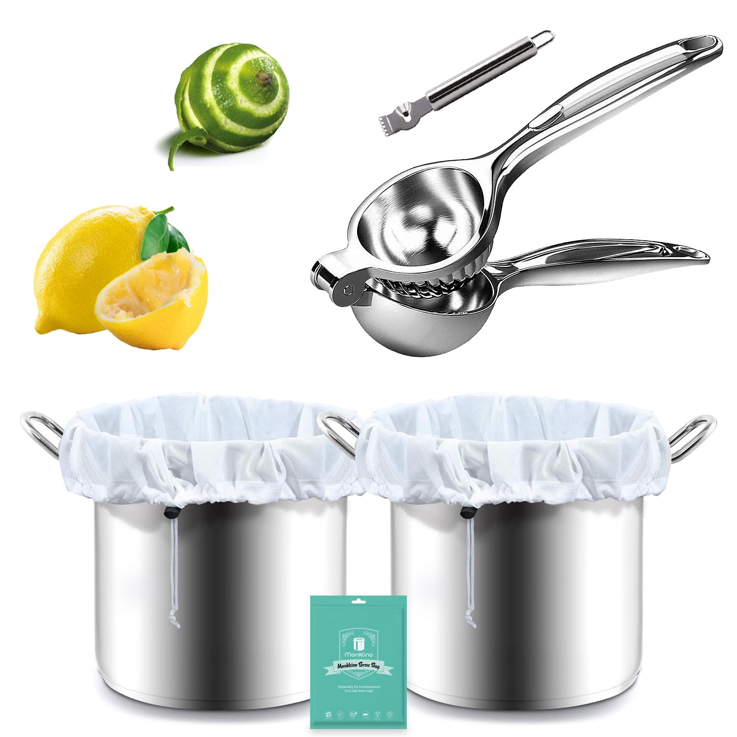 Amazon.com: Lemon Squeezer with Zester + Brew Bags, 2pcs (16x18), Metal ...
