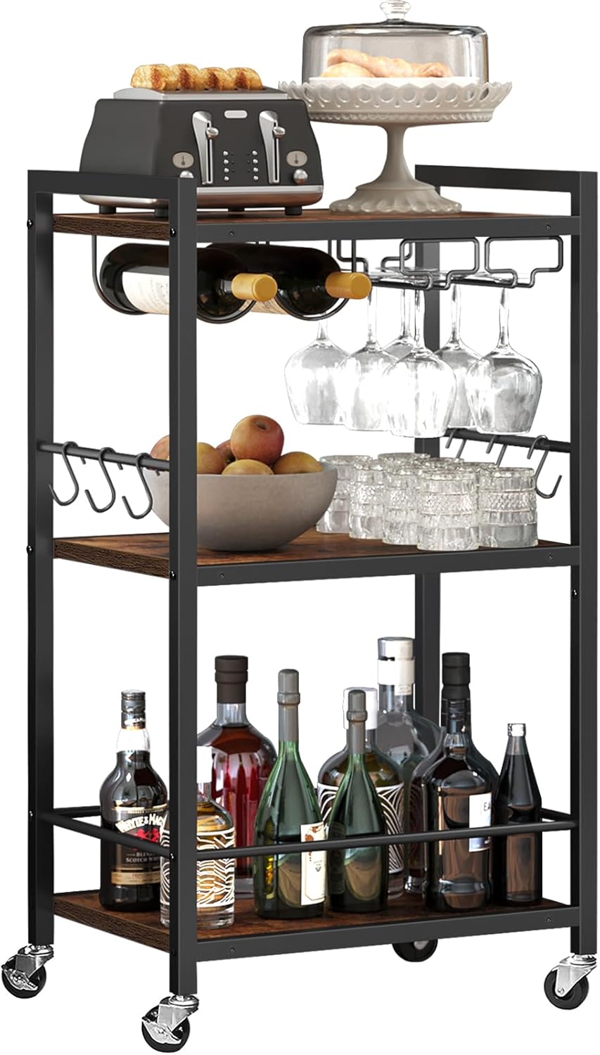 Amazon.com: TUTOTAK Bar Cart, Home Bar Serving Cart, Microwave Cart ...