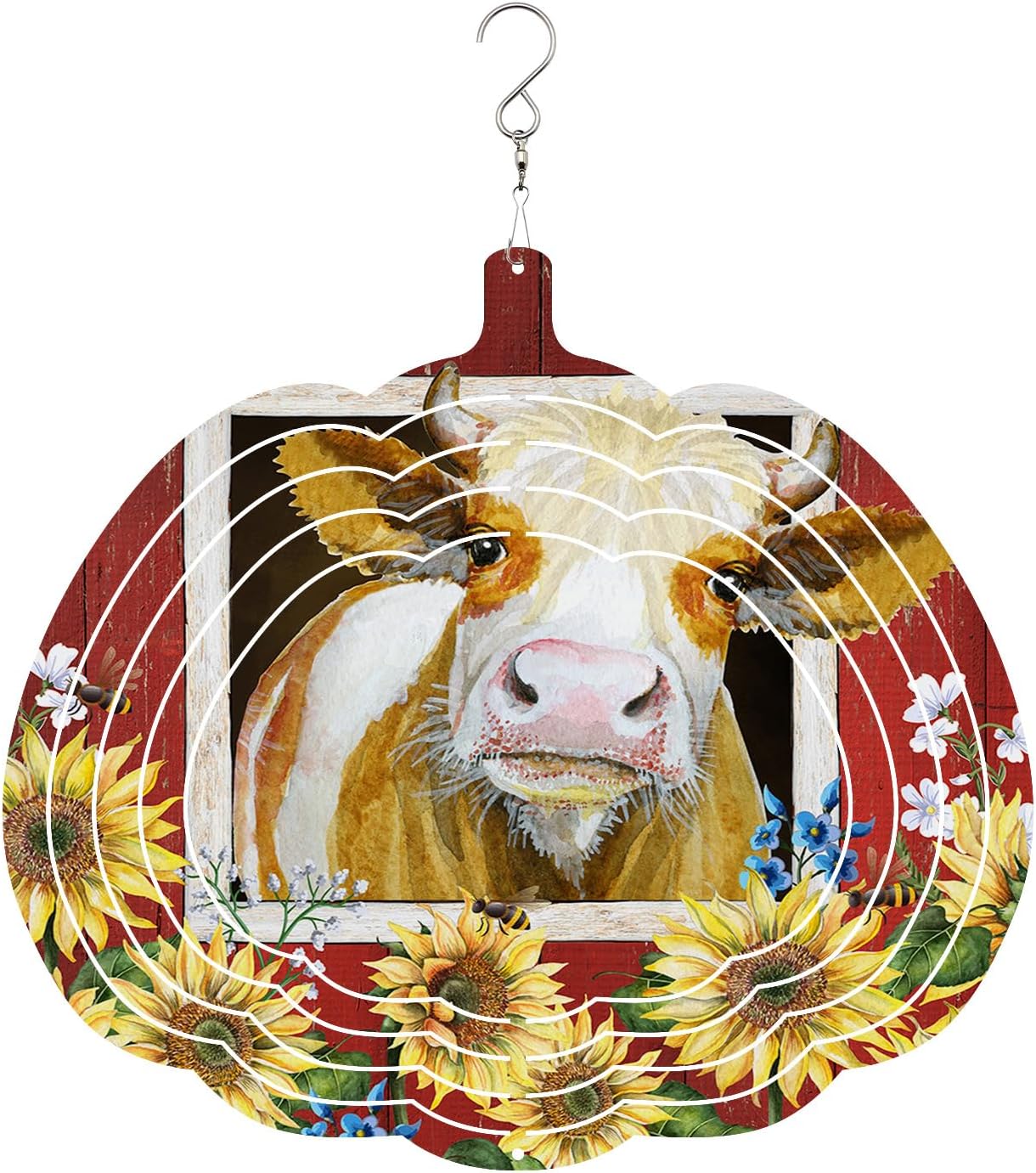 Amazon.com: Hanging Wind Spinners Outdoor Farm Barn Cow with Sunflower ...