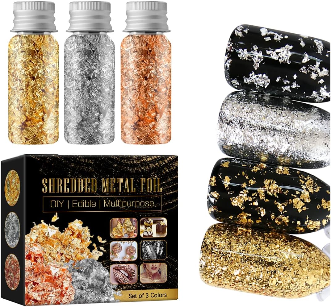 Amazon.com: 3 Boxes Gold Foil Flakes Set Mrettick 3Colors Gold Leaf ...