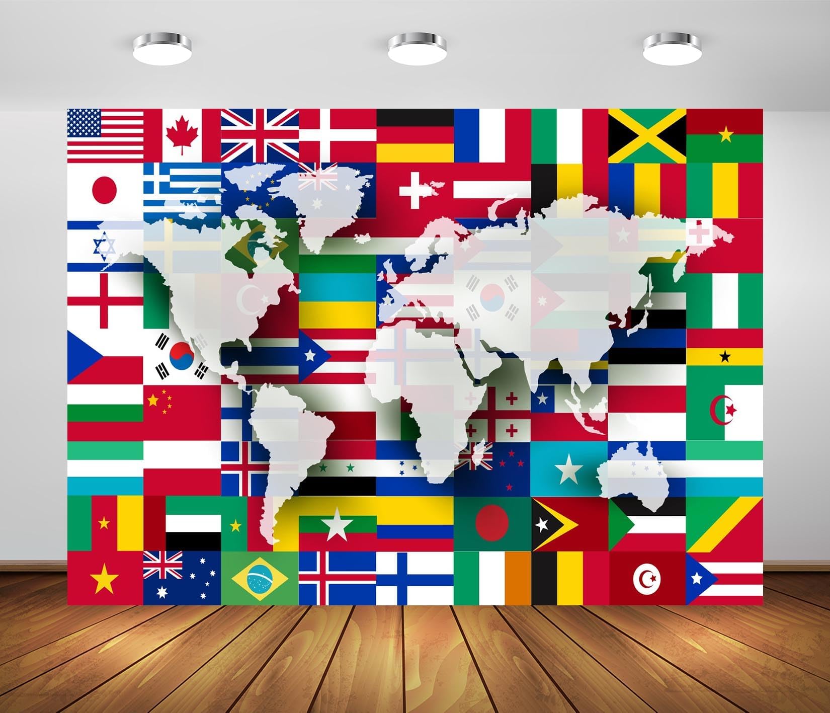 Amazon.com: BELECO 7X5ft Fabric World Flags Backdrop World Map ...