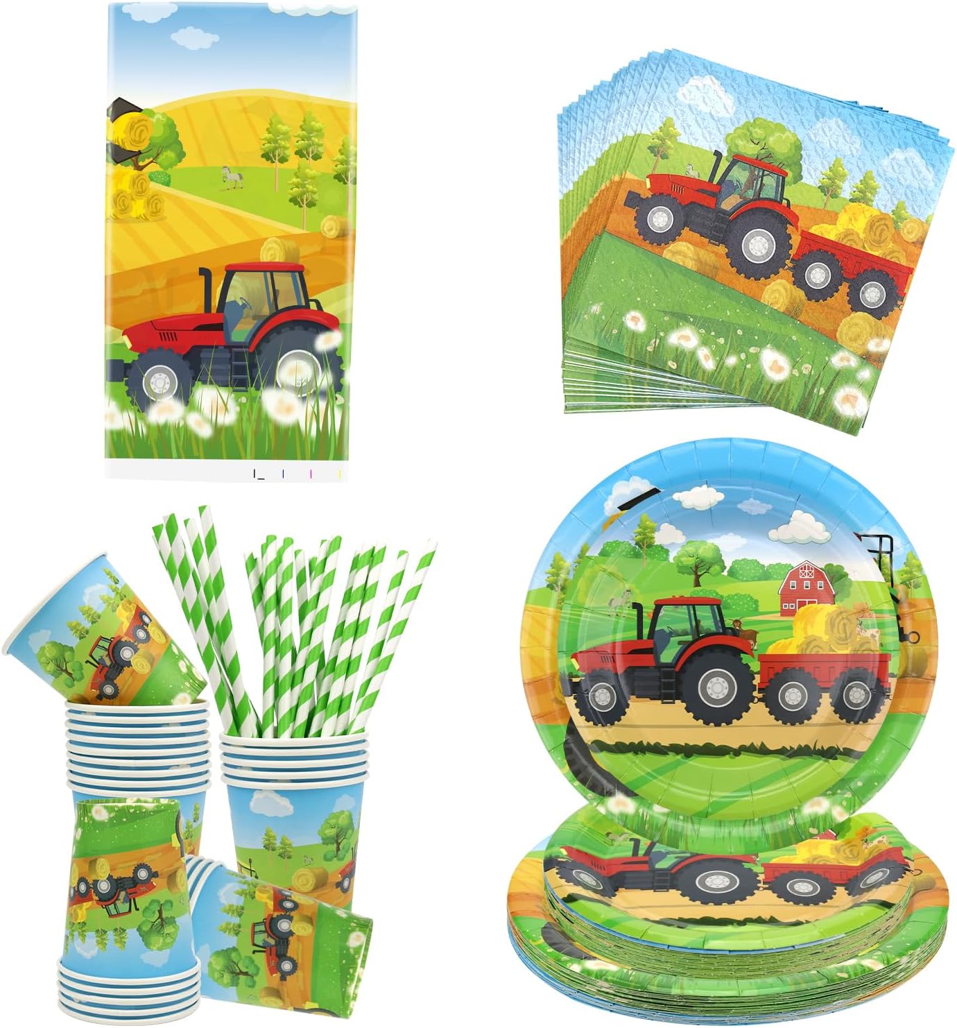 Tractor Farm Party Plates & Tableware - Tractor Themed Decor, Includes ...
