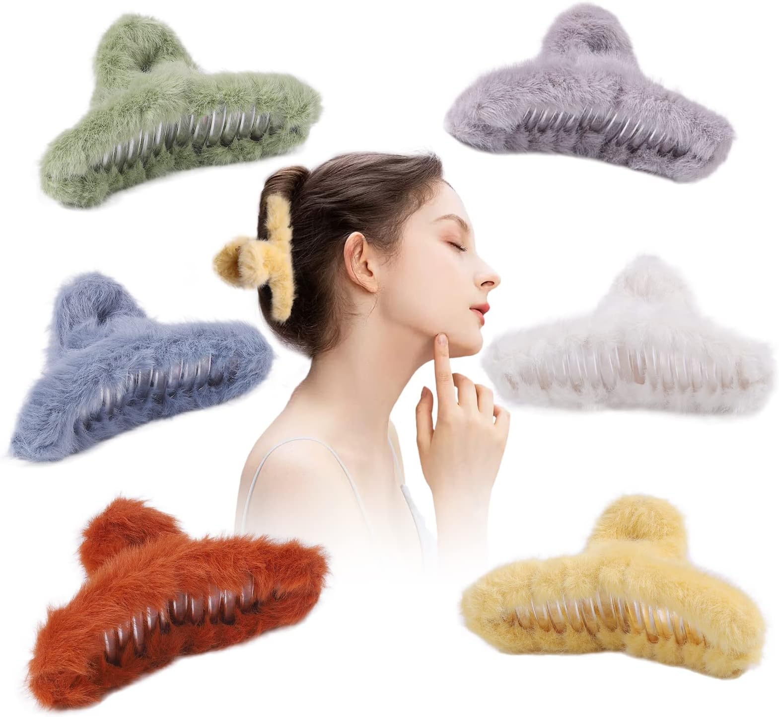 Amazon.com : 4 PACK Large Hair Claw Clips, Faux Fur Plush Hair Catch ...
