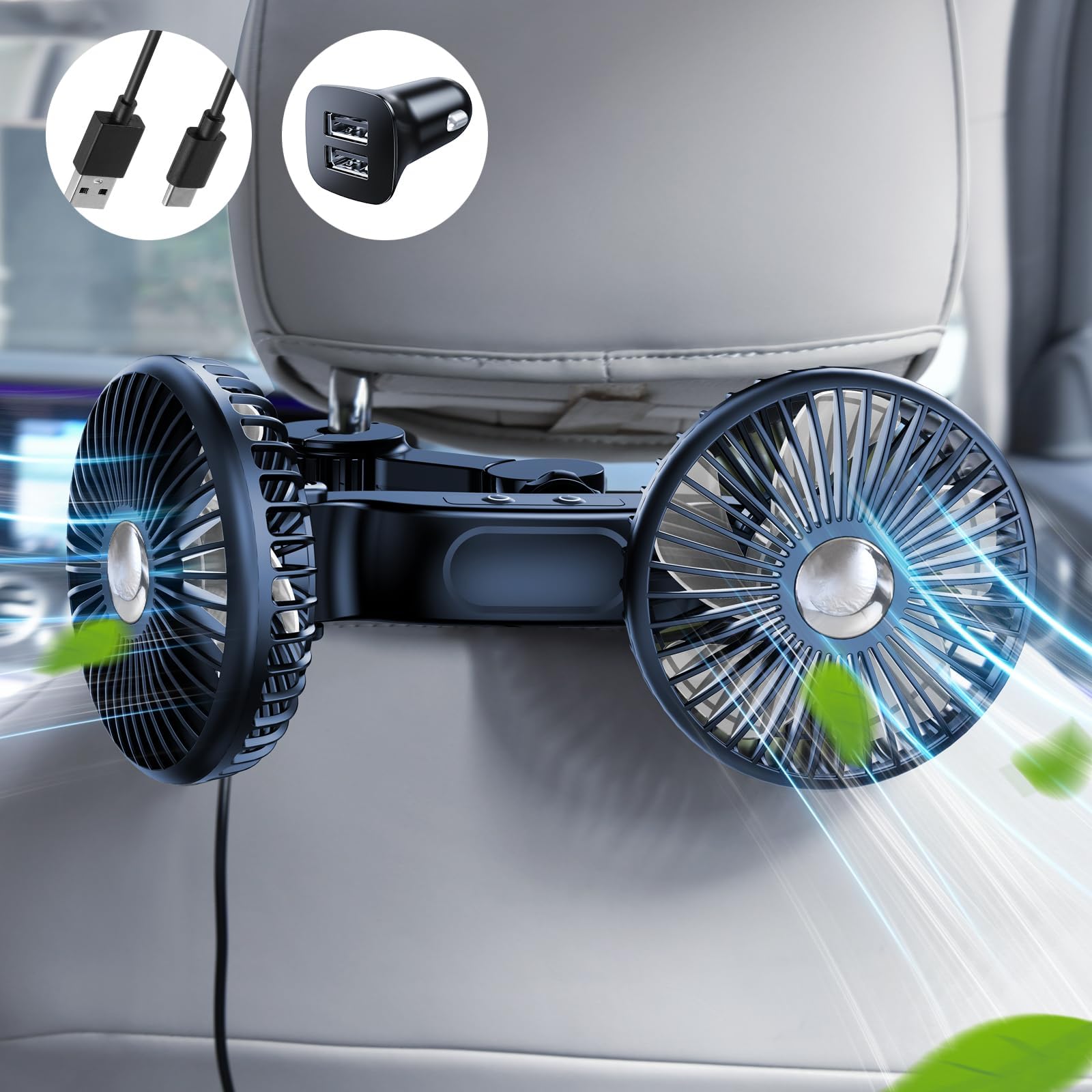 Amazon.com: DICMKY Dual Head Car Cooling Fan for Back Seat, Usb Powered ...