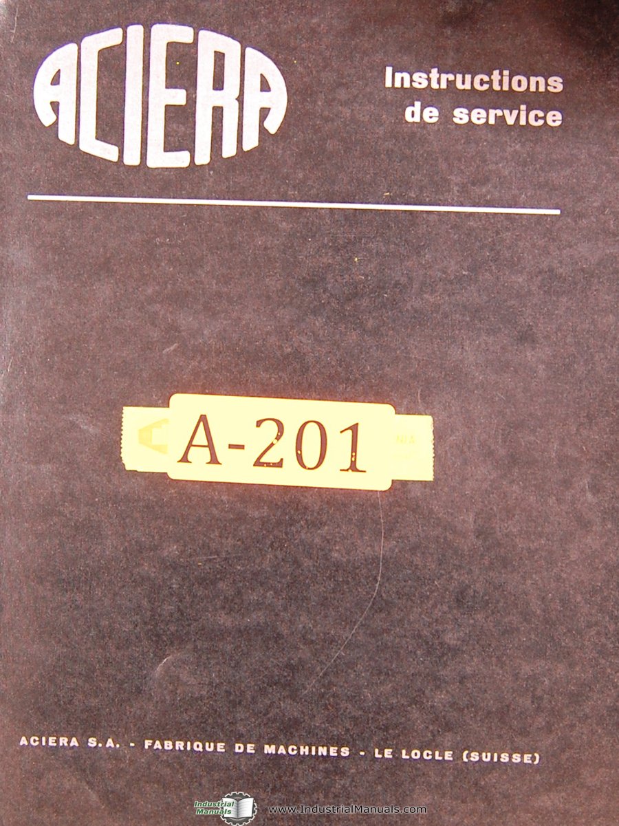 Aciera Type F4, Universal Milling Machine, Directions for Use Manual ...