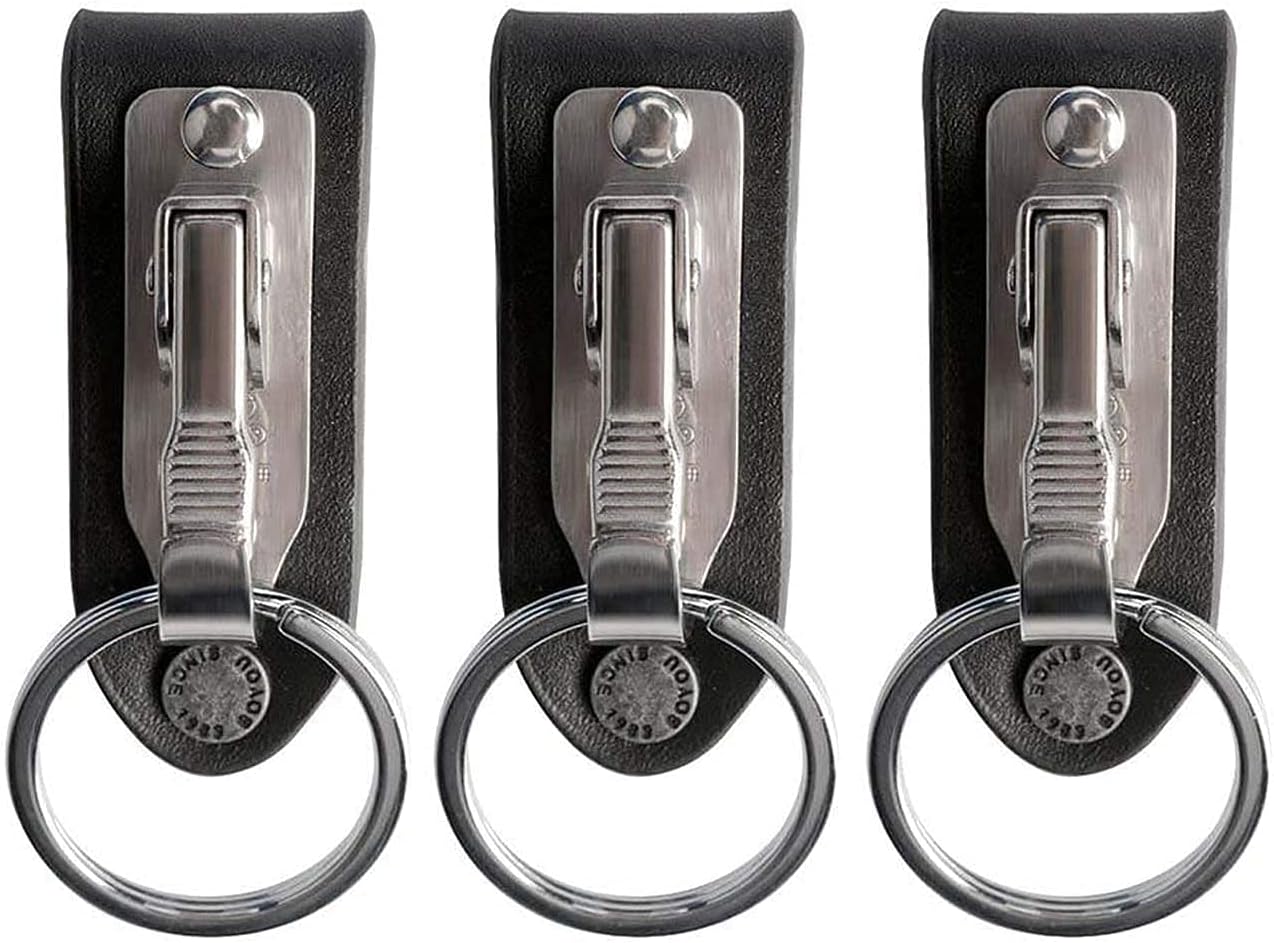 Amazon.com: Saim Stainless Steel Keyring Design Faux Leather Belt Loop ...