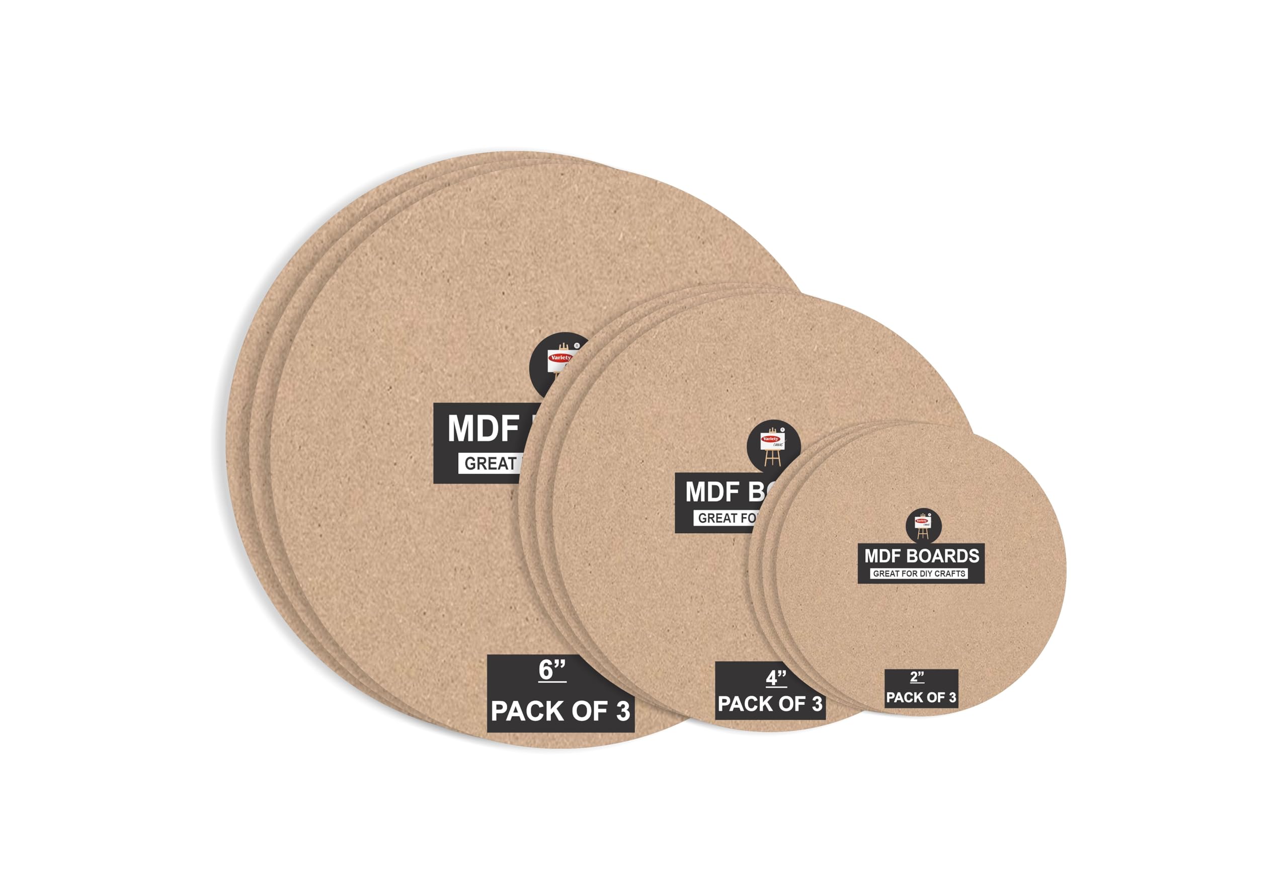 Variety Canvas 9 Piece 6"[3] 4"[3] 2"[3] Inch MDF Round Boards for Art ...