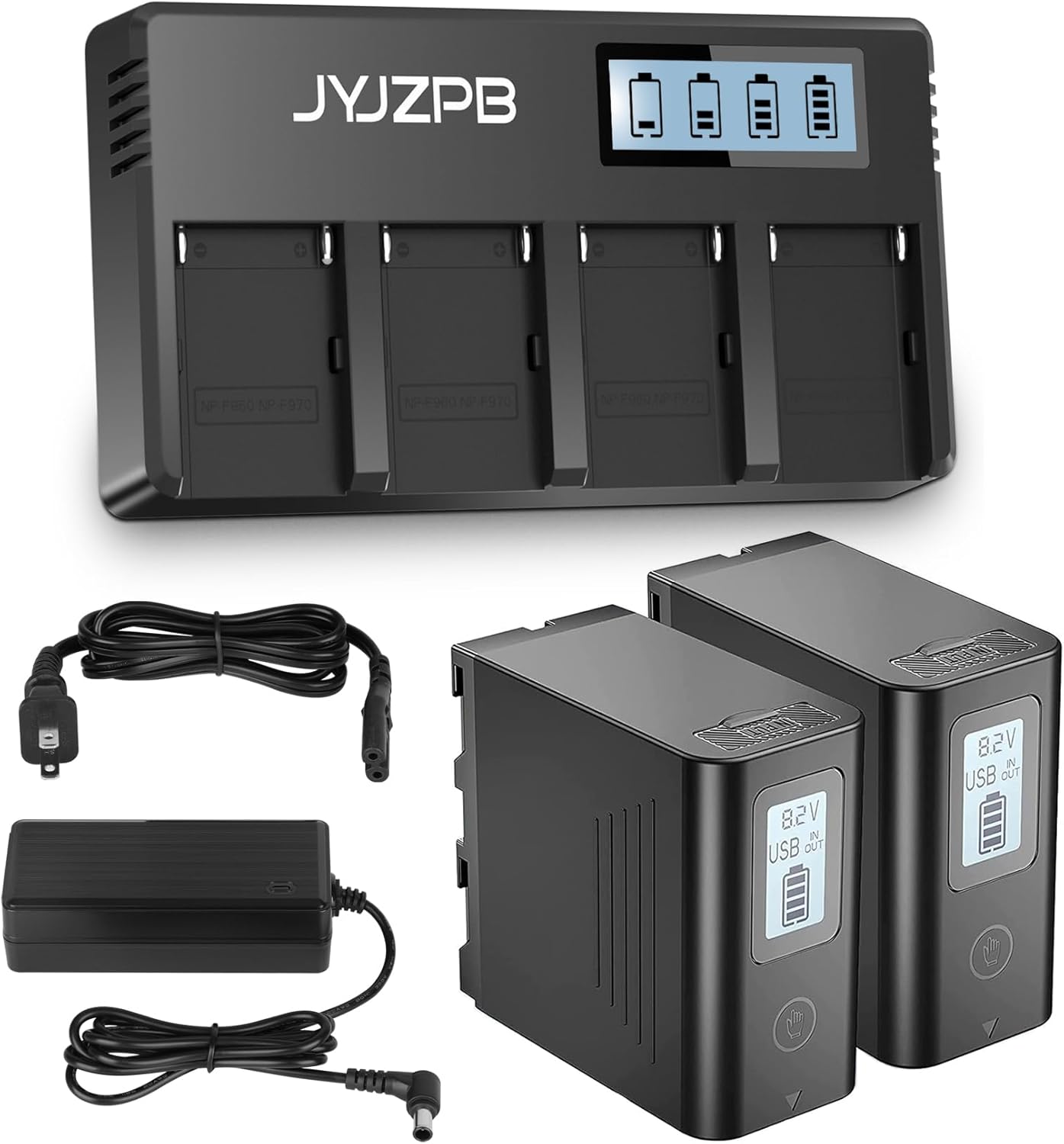 Amazon.com: JYJZPB Paquete de 2 baterías de repuesto NP-F970 y cargador rápido de 4 canales para ...