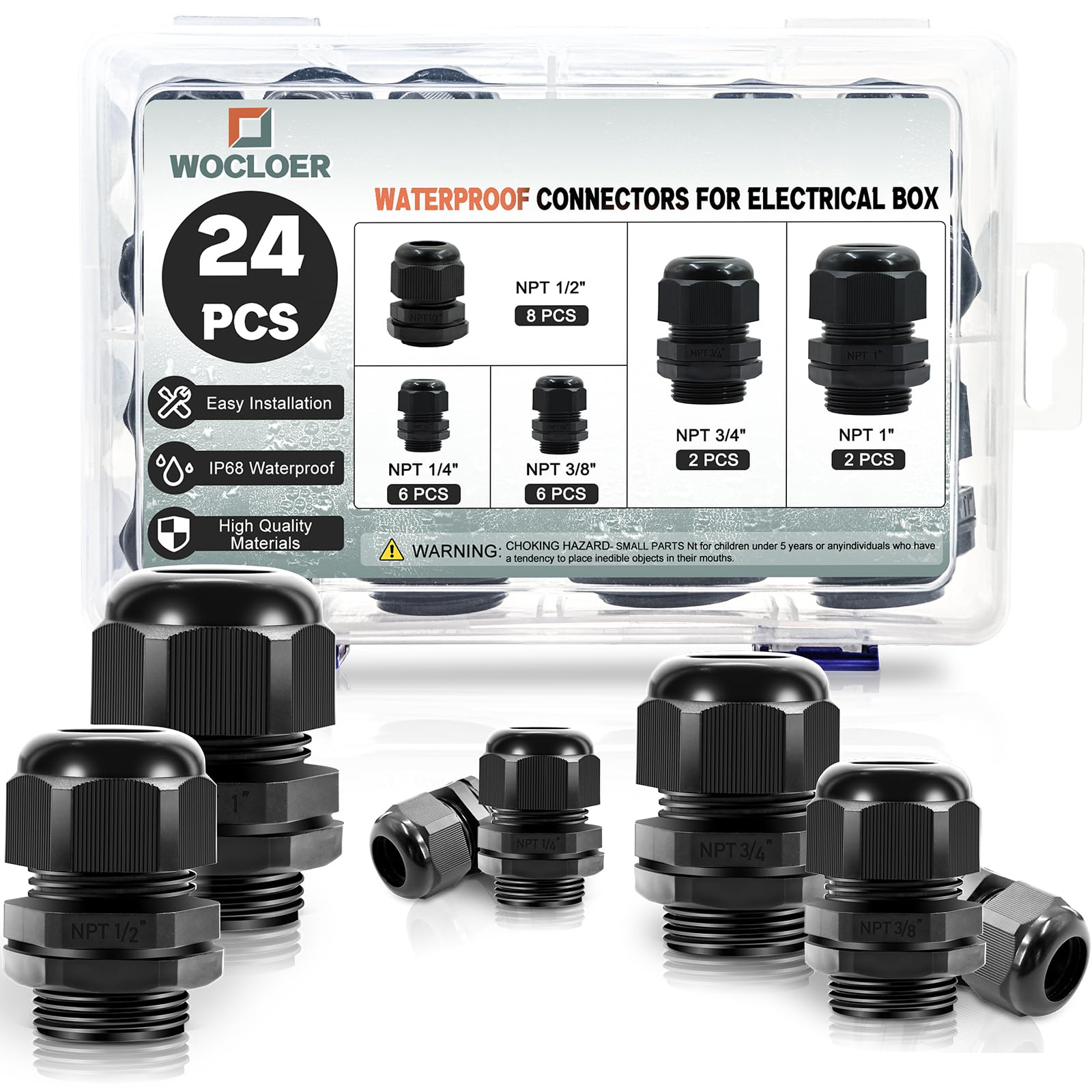 Snapklik.com : 24 Pcs Cord Grip Cable Glands Kit, 1/4" 3/8" 1/2" 3/4" 1 ...