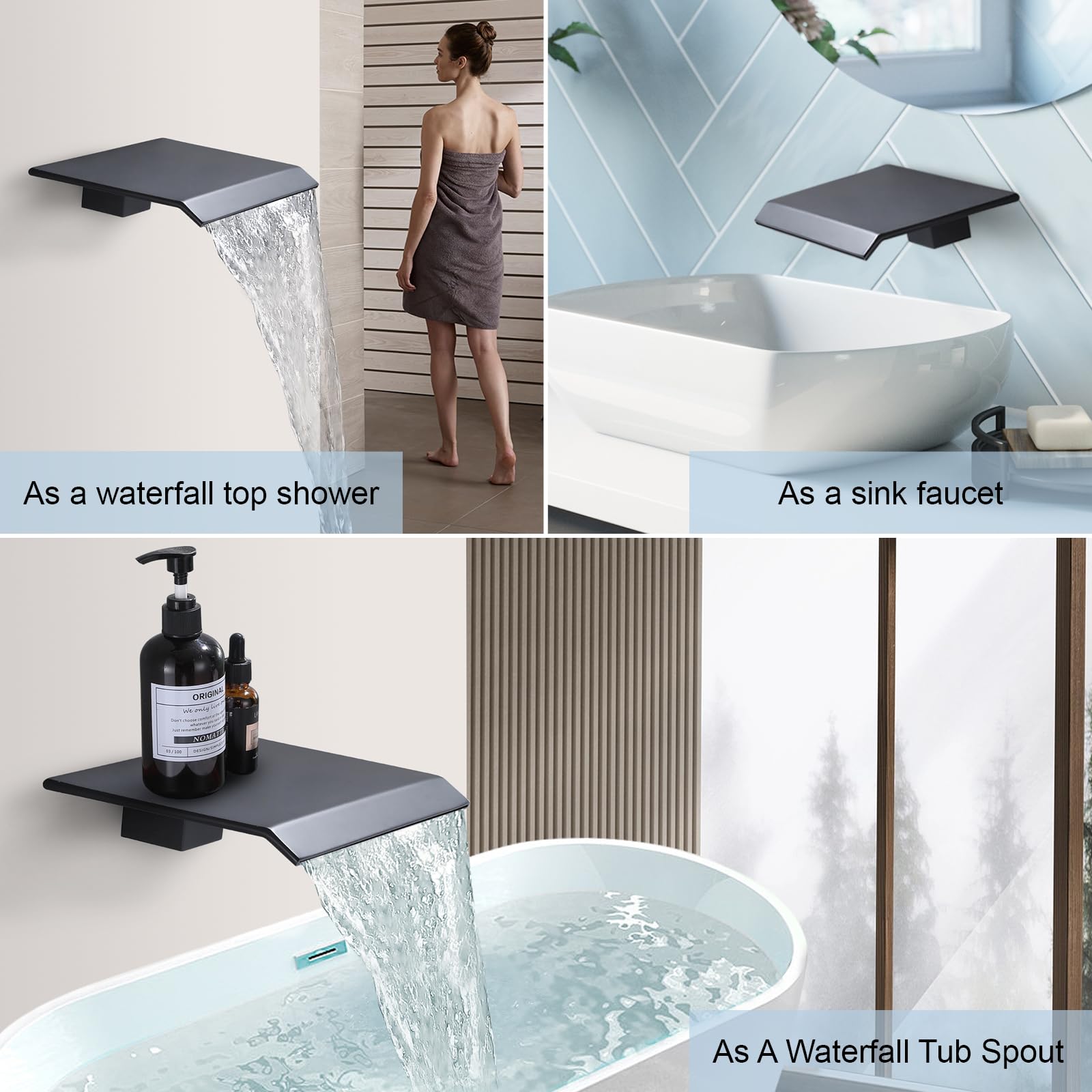 Bathtub Waterfall Spout Cascade Waterfall Tub Spout Wall Mount 10"