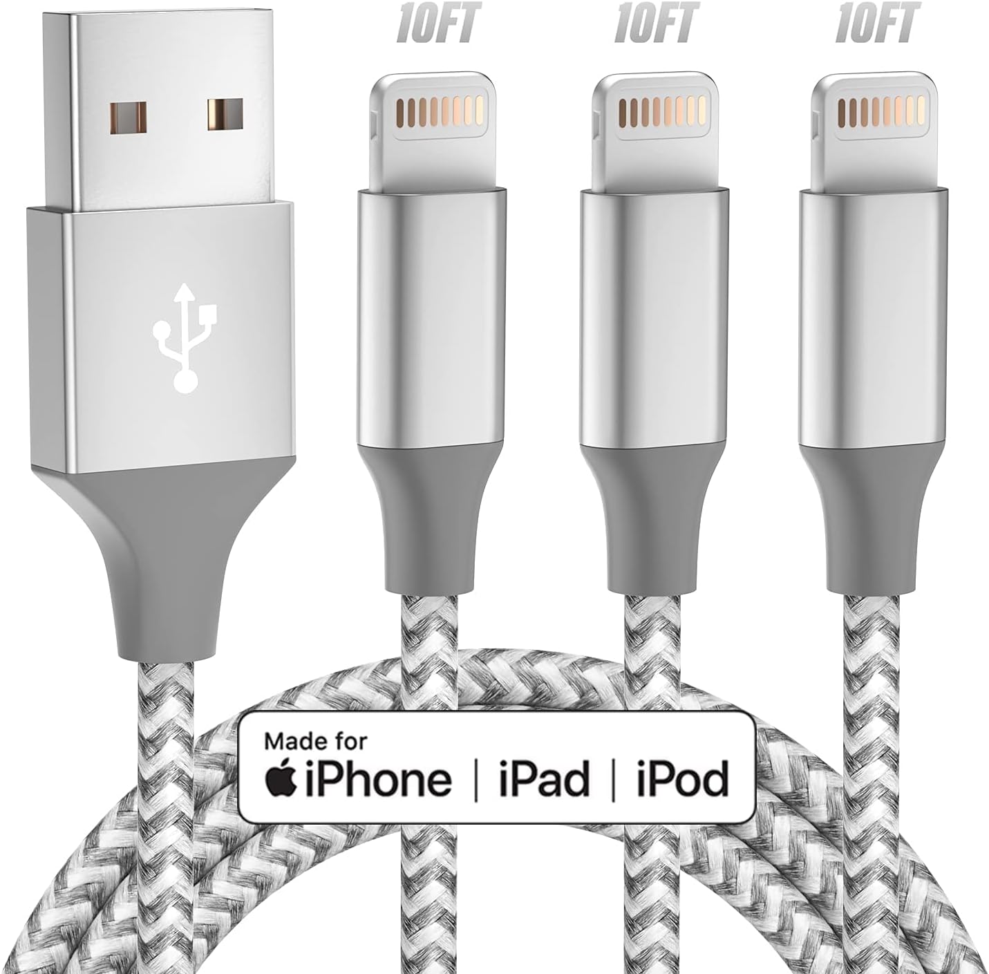 Amazon.com: iPhone Charger 3pack 10FT Apple MFi Certified Long ...