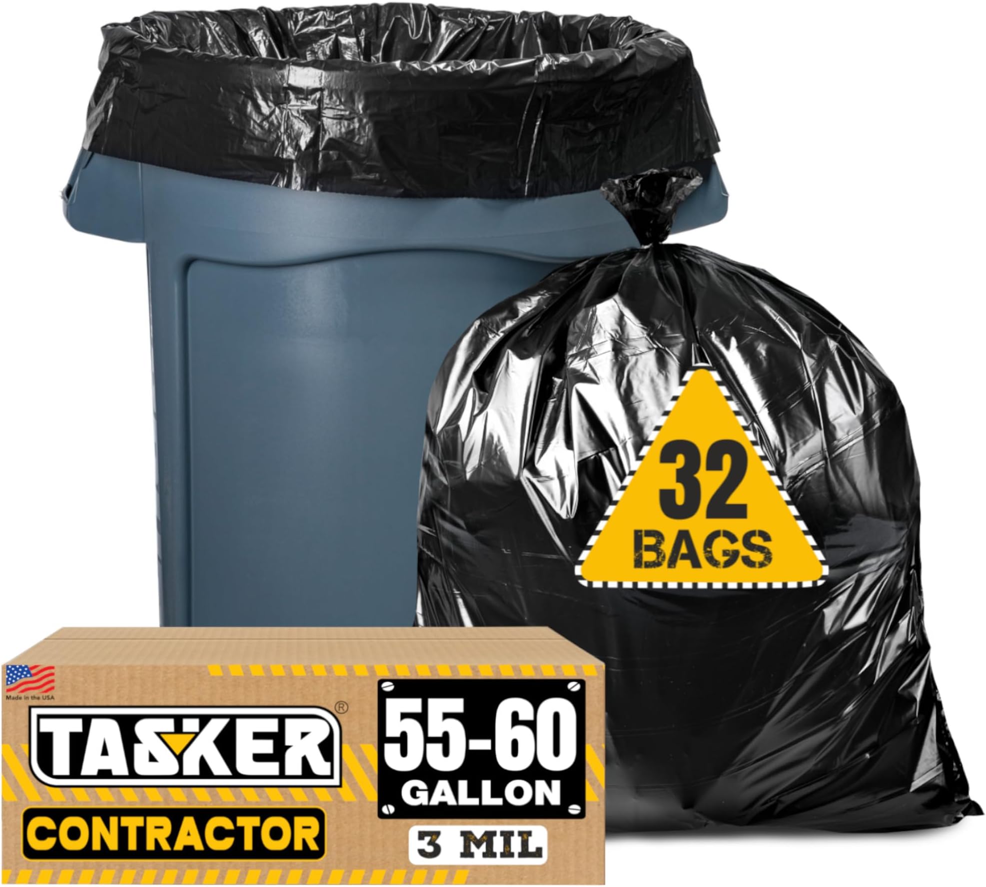 Amazon.com: Tasker Contractor Garbage Bags 55 Gallon Heavy Duty 3 Mil ...