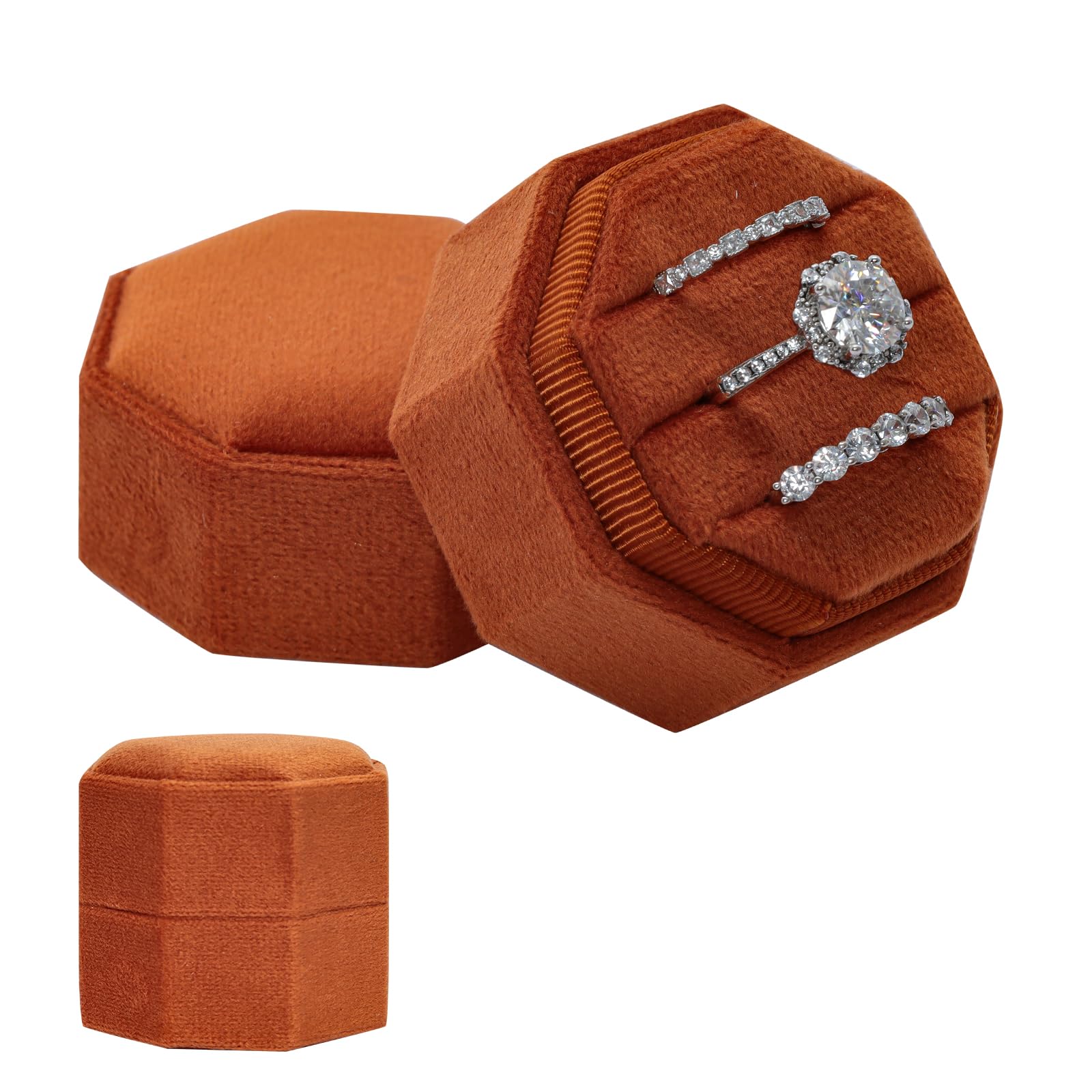 Amazon.com: Gvhntk Velvet 3 Slots Jewelry Ring Box Vintage Octagon Ring ...