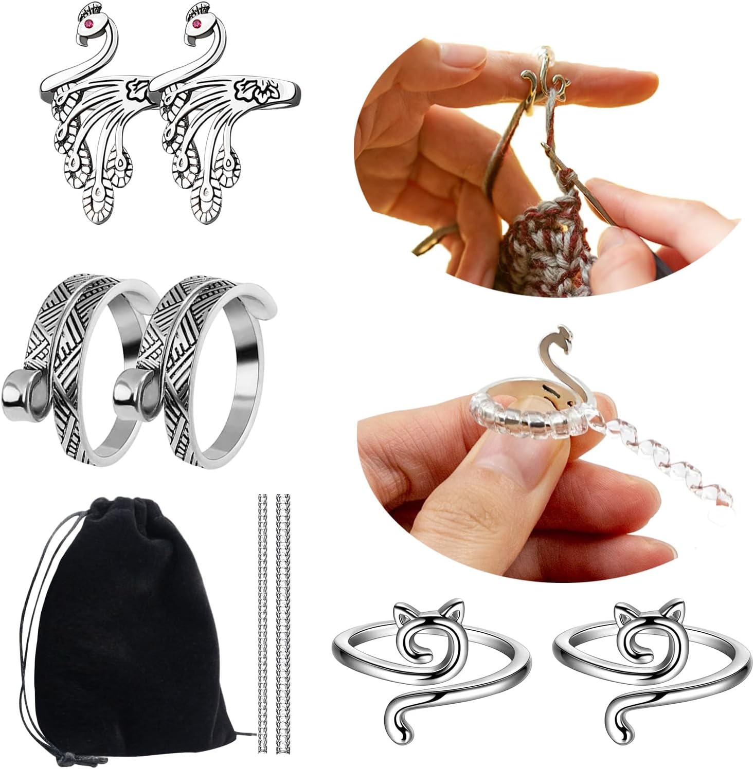 Amazon.com: EACTEL 6 Pack Adjustable Crochet Ring for Finger Yarn Guide ...