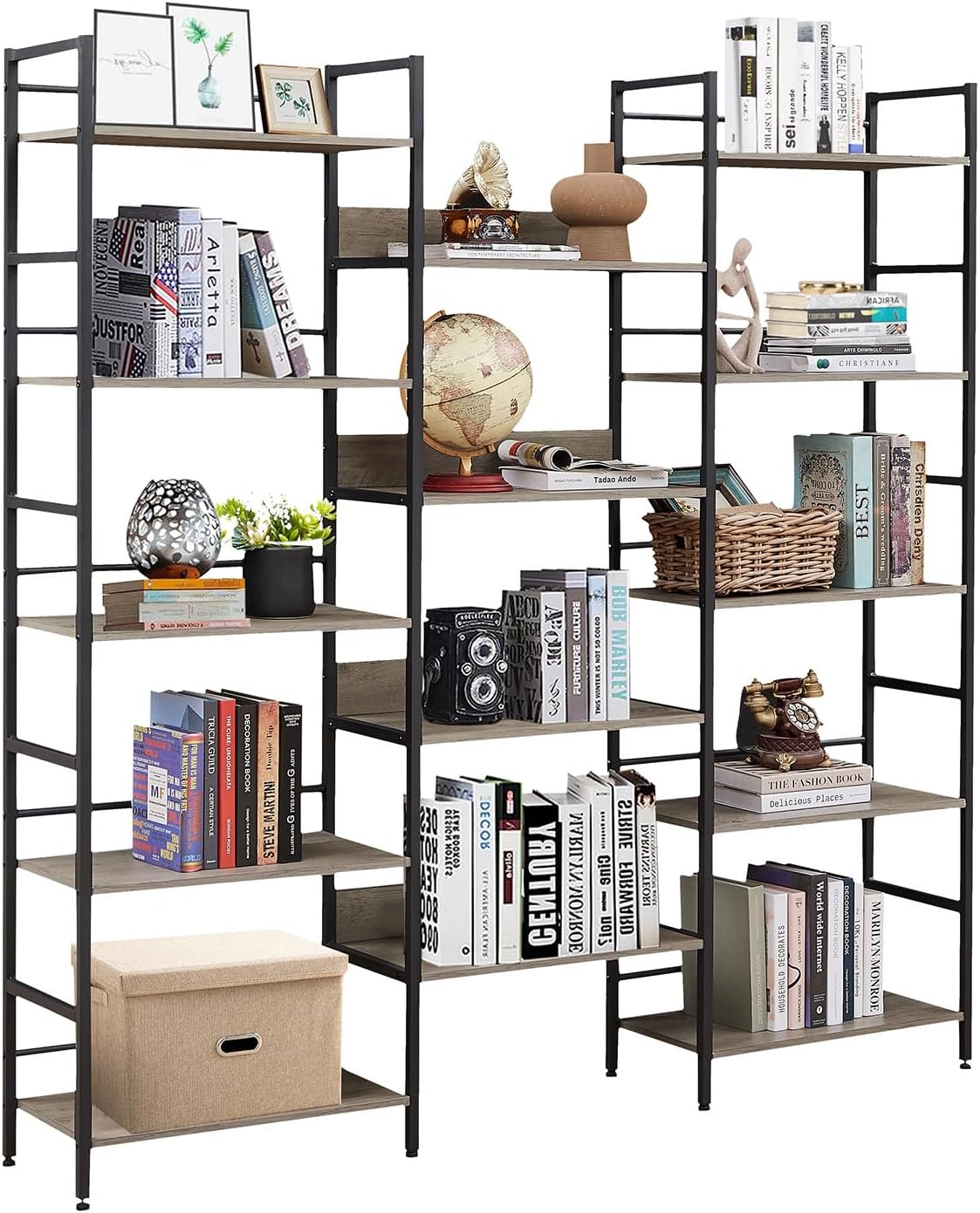Amazon.com: Tatub 5 Tier Bookshelf Triple Wide Industrial Bookshelves ...