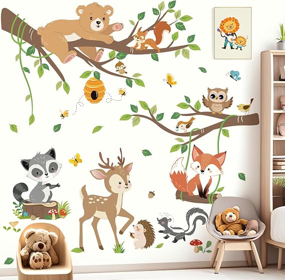 Amazon.com: decalmile Woodland Animals Tree Branch Wall Decals Forest ...
