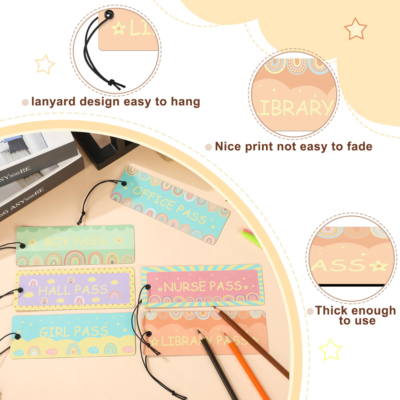 Hall Passes For Classrooms 6-Pack Rainbow Magnetic Hall Passes ...