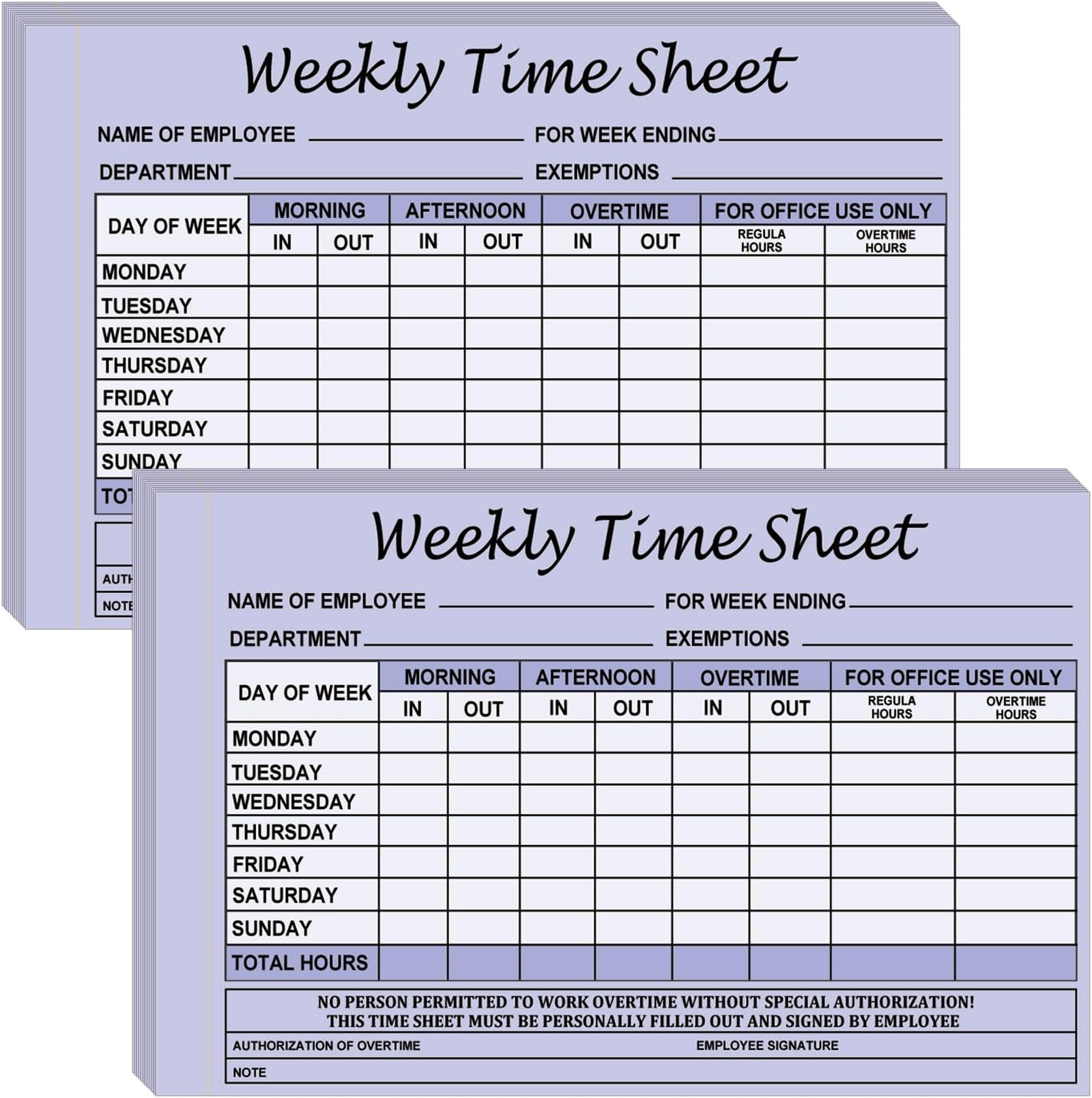 Amazon.com : Employee Weekly Time Sheets Weekly Format 2 Part ...