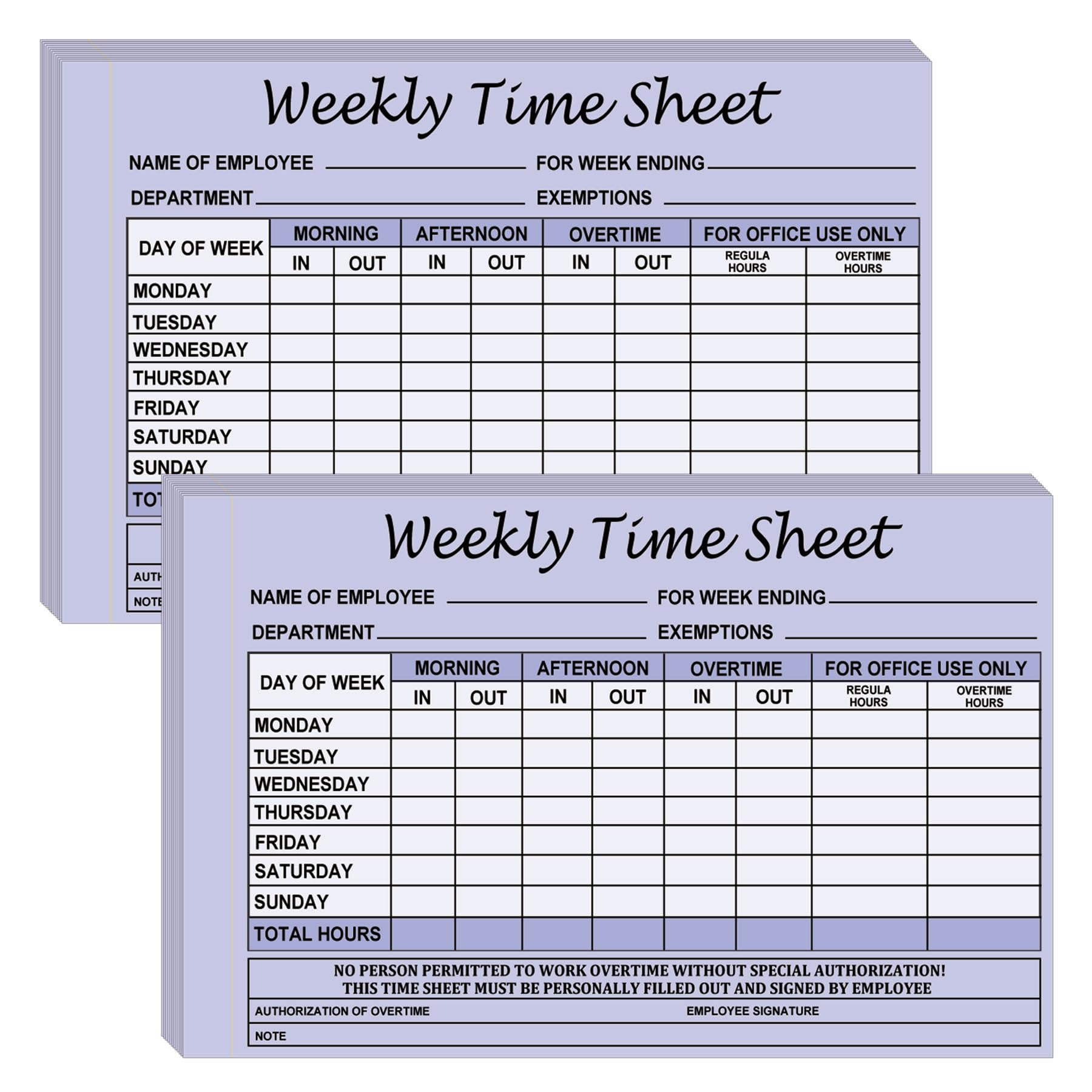 Snapklik.com : Employee Weekly Time Sheets Weekly Format 2 Part ...