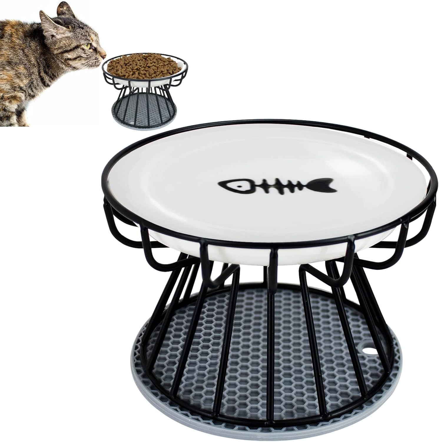 Elevated Cat Food Bowl, Whisker-Friendly Anti-Vomit Cat Plate, Cat Bowl ...