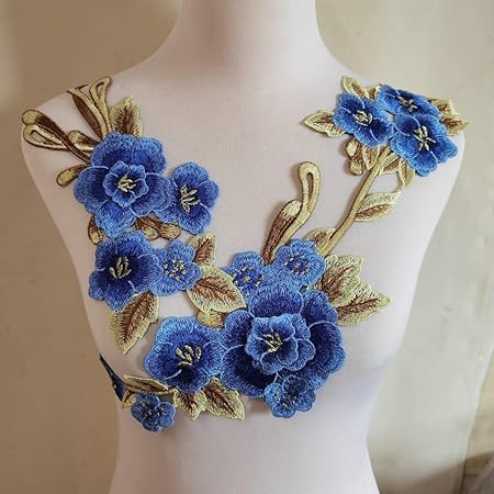 Amazon.com: 2pcs Beautiful Blue Flowers Embroidered Sewing Applique Patches
