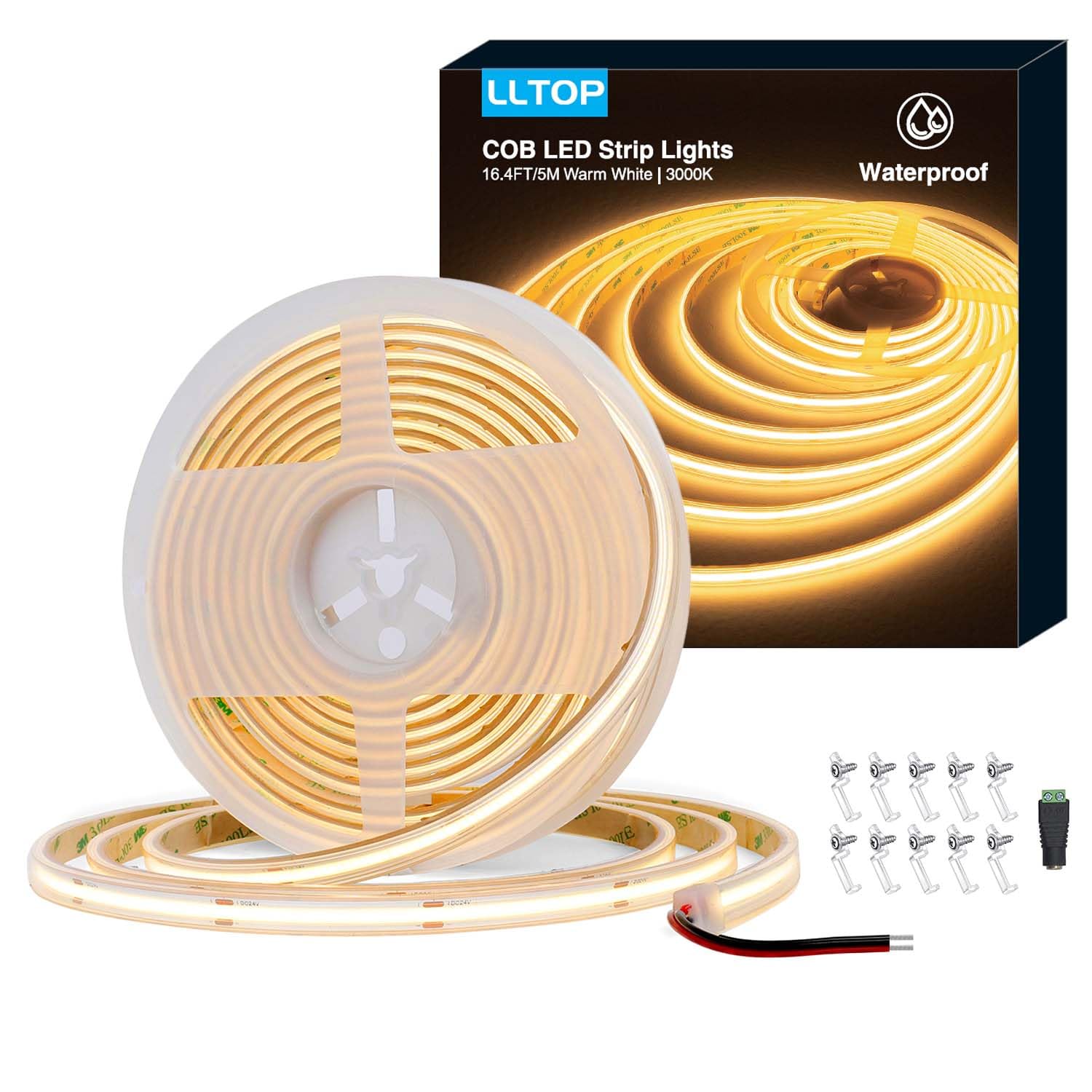 LLTOP COB LED Strip Lights Waterproof IP67 DC24v Warm White 3000K 16 ...