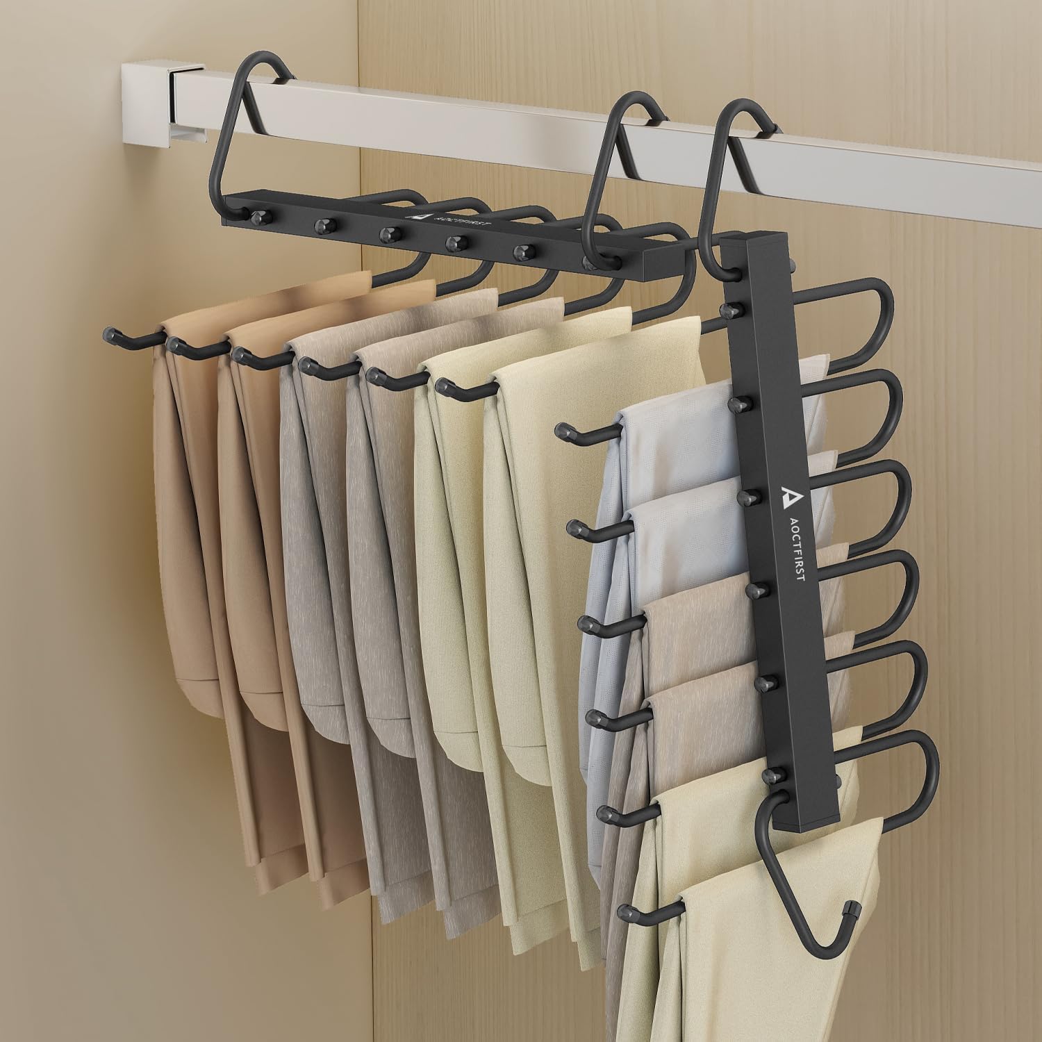 Amazon.com: AOCTFIRST Black Pants Hangers Space Saving 2 Pack - 6 Tier ...