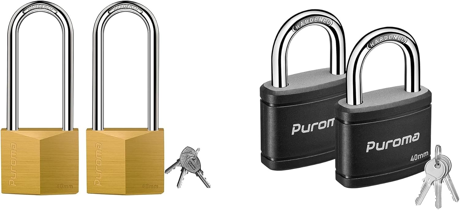 Puroma 2 Pack Keyed Padlock Waterproof Solid Brass Lock, 2.6 Inch ...