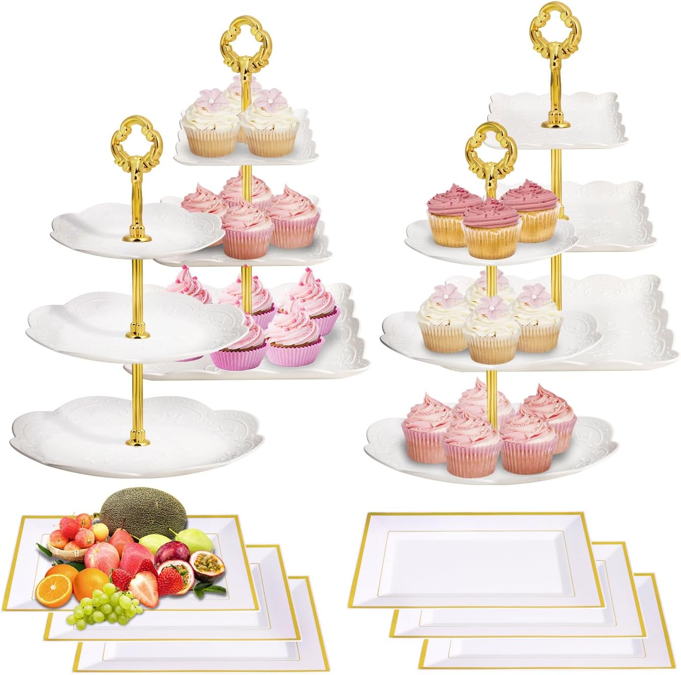 Amazon.com | mwellewm 10 Pcs Dessert Table Stand Set 4 Pcs 3-Tier ...