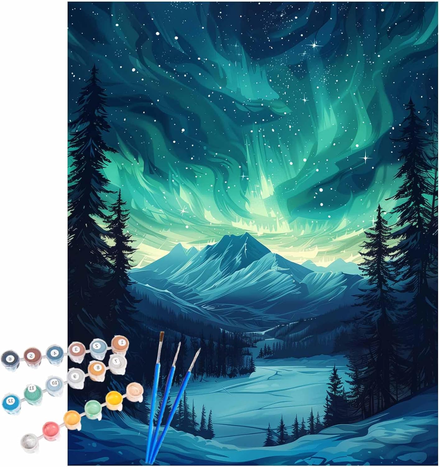 Amazon.com: Paint by Numbers Northern Lights, Snowy Mountains Paint by ...