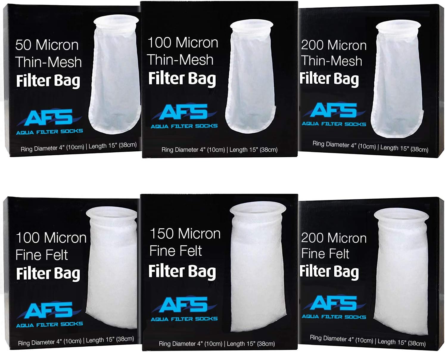 AFS Aquarium Water Filter Sock Bag 4″ Ring Polyester Felt 200μm 200 Micron 15″ Long – BigaMart