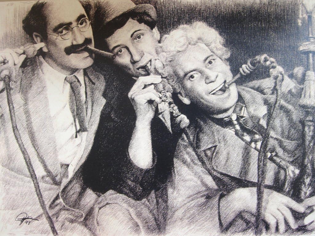 Amazon.com: Marx Brothers smoking Hookah Sketch Portrait, Charcoal ...