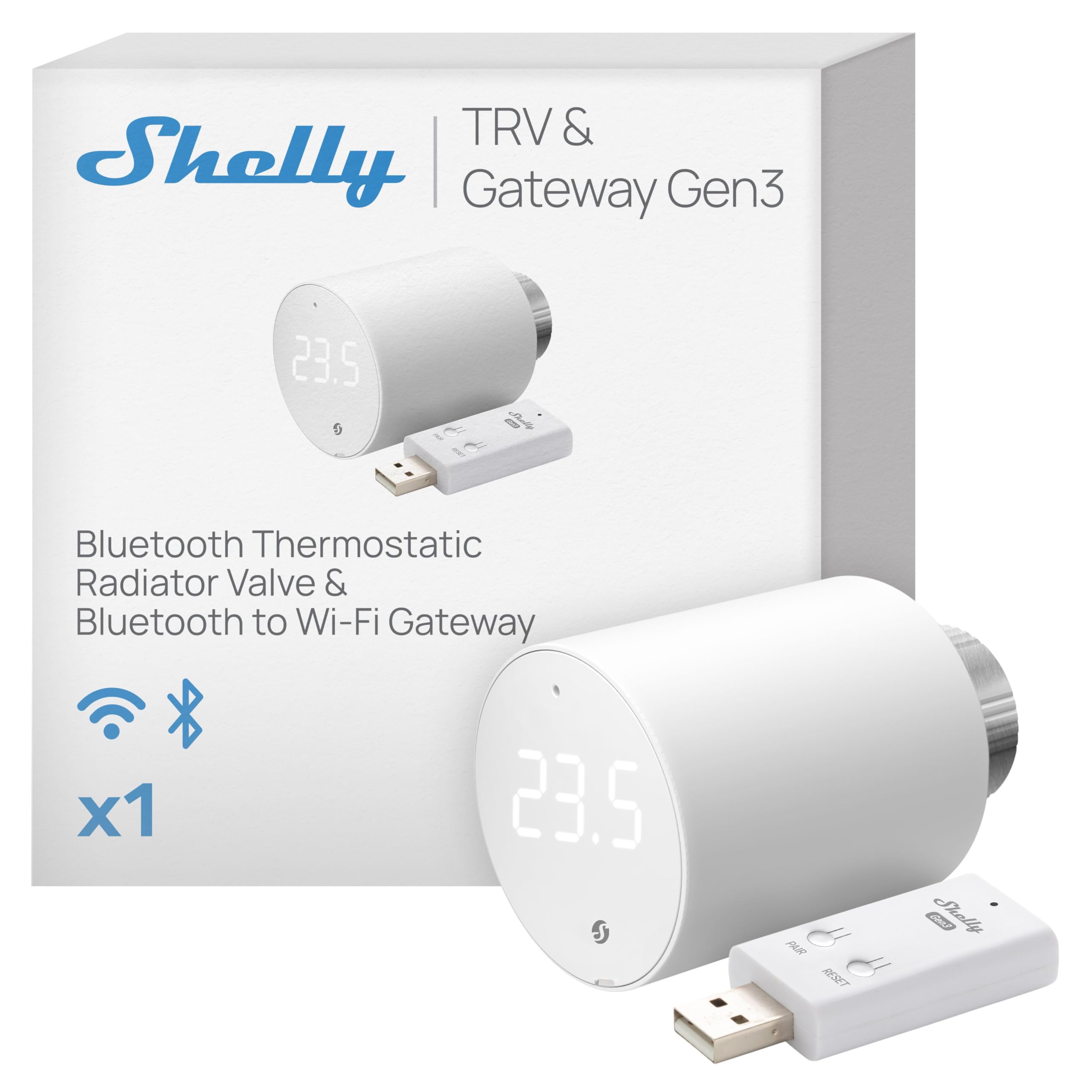 Shelly Blu TRV & Shelly Blu Gateway Gen3 - Thermostatisches Heizkörperventil, Bluetooth ...