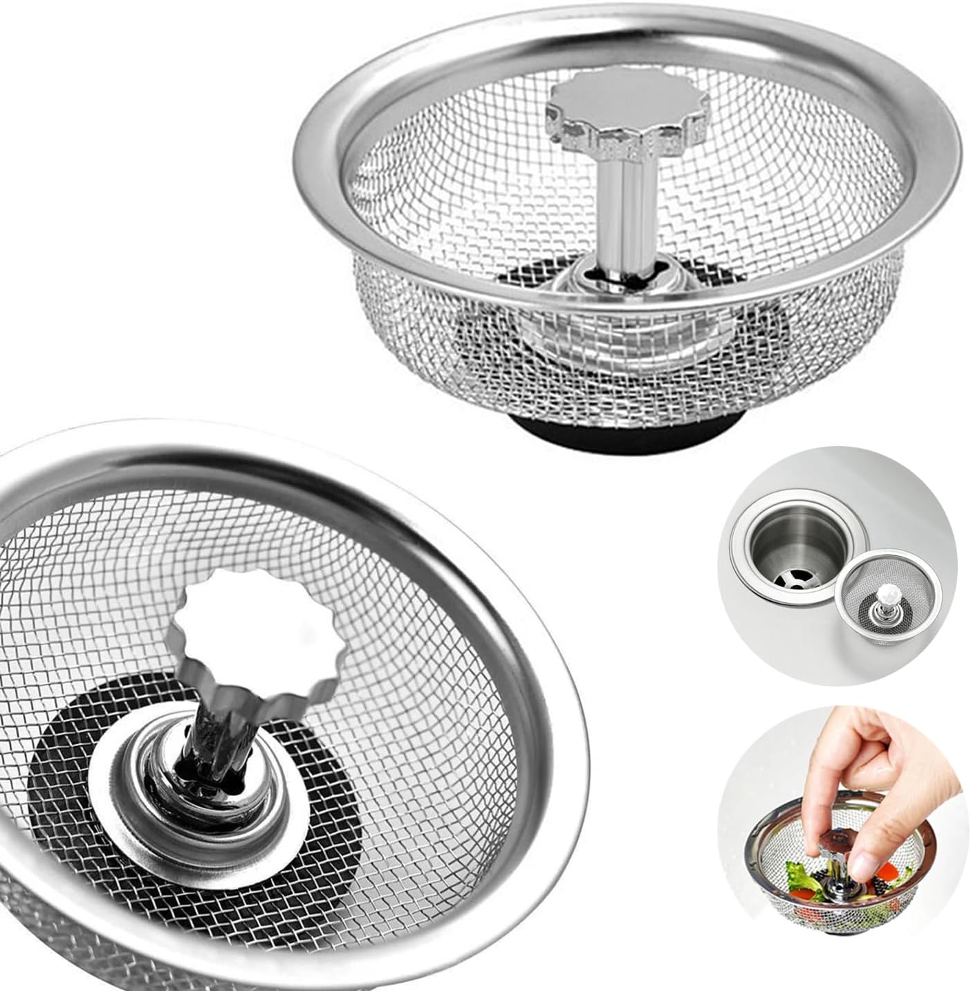 2 Pack - Stainless Steel Kitchen Sink Strainer Basket Replacement for ...