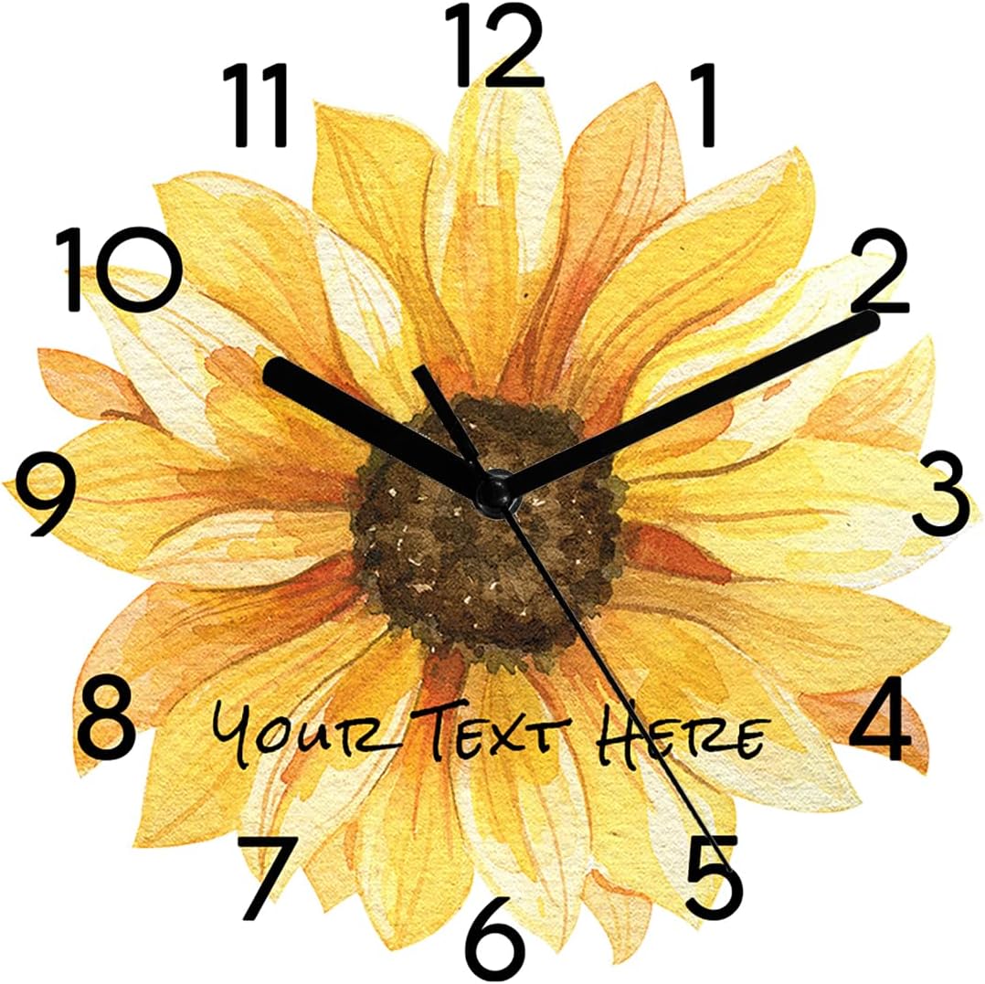 Amazon.com: Yellow Sunflower Blossom Custom Round Wall Clock Easy to ...