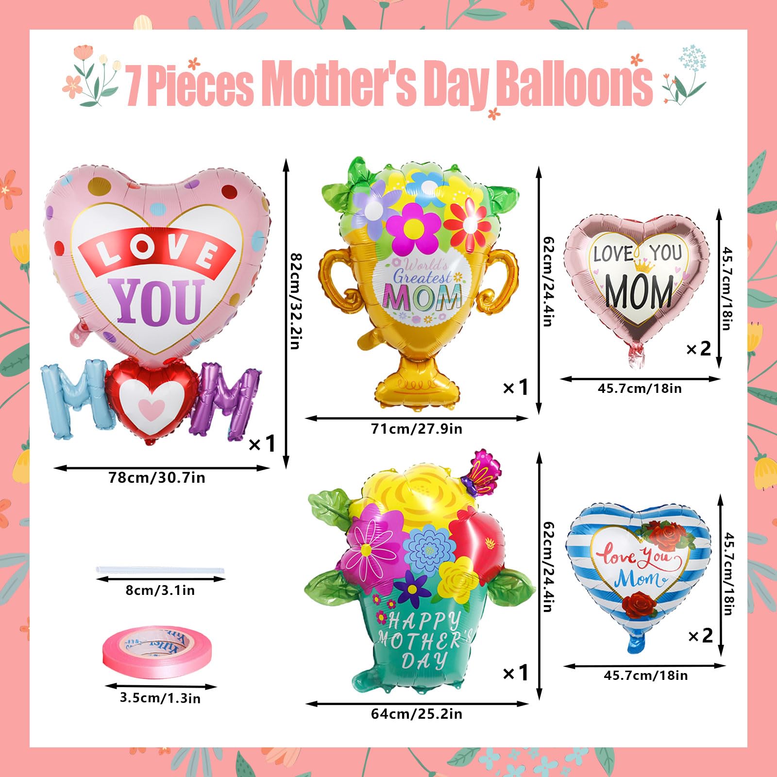 Snapklik.com : 7 Pieces Mothers Day Balloons 32 Inch Happy Mothers Day ...