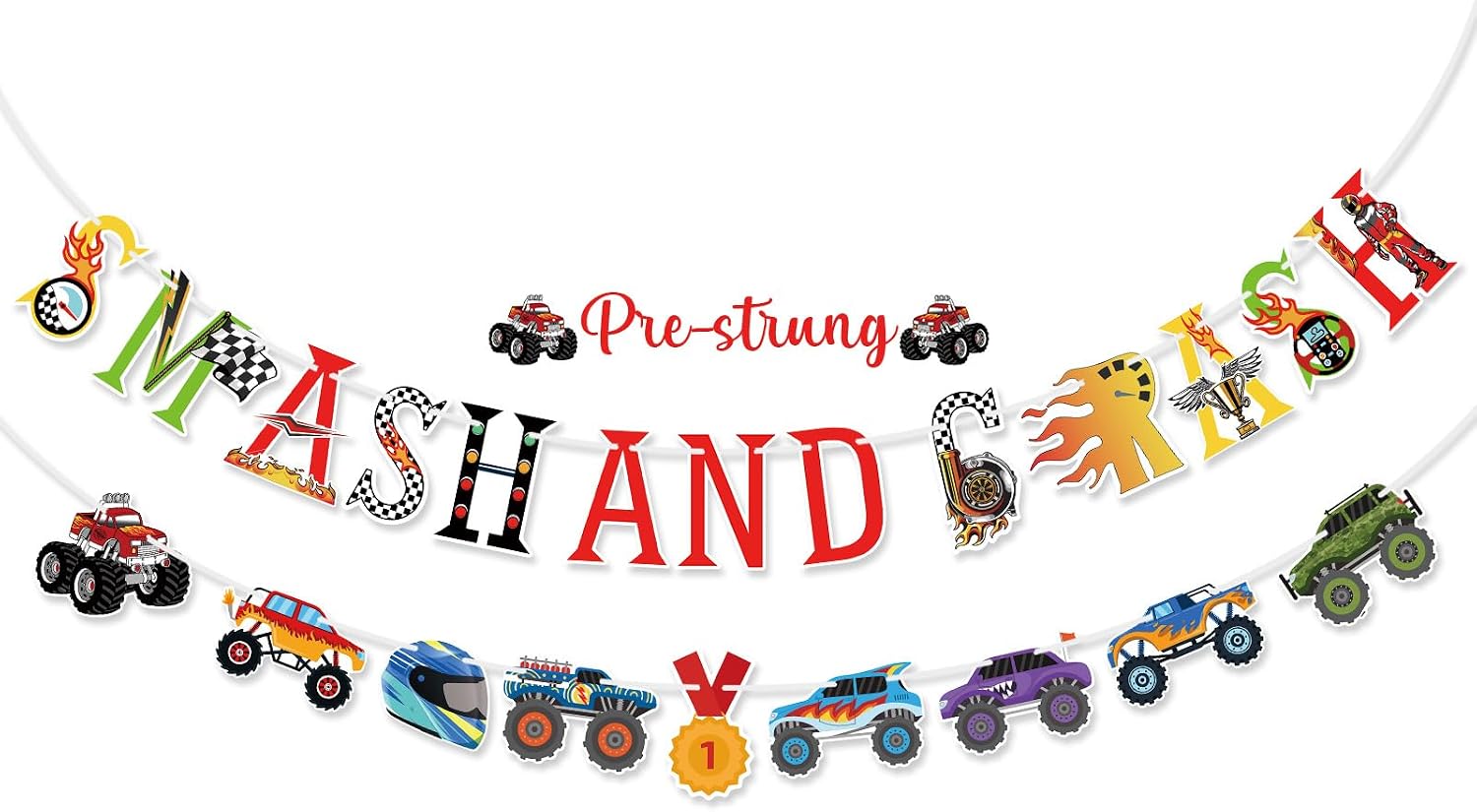 Amazon.com: Little Man Monster Large Truck Birthday Banner, Smash and ...