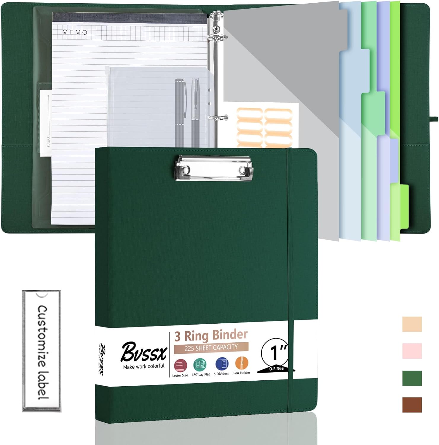 Amazon.com : BVSSX 3 Ring Binder with Clipboard,1 Inch Binders with Notepad&5 Dividers with ...