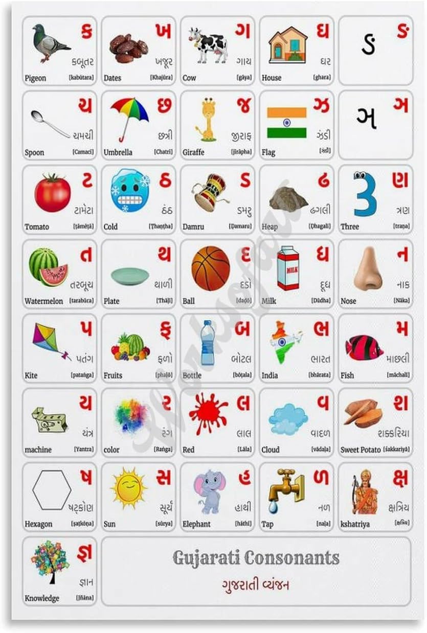 Amazon.com: Gujarati Alphabet Chart Wall Art Poster Canvas for Bedroom ...